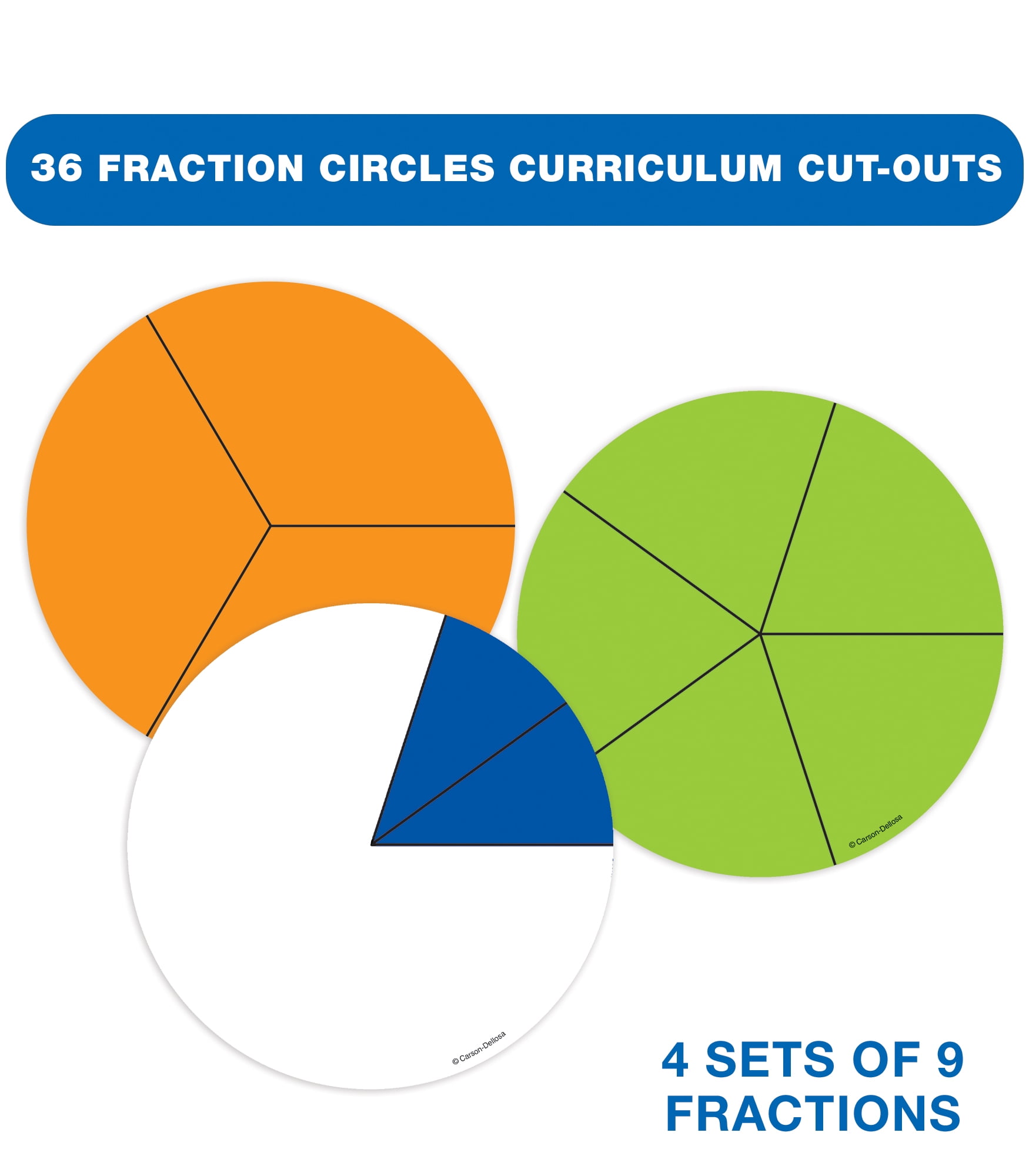 Carson Dellosa Fraction Circles Math Manipulative (36 cards) Grade K-5 ...