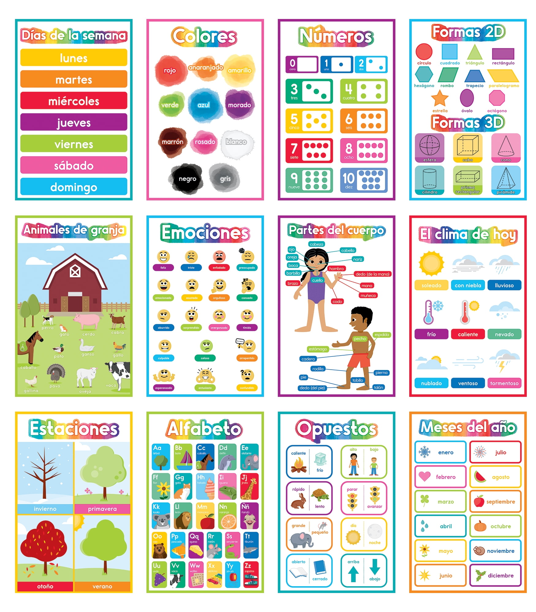 Carson Dellosa Spanish Early Learning Poster Set Grade Pk 5 12 Posters