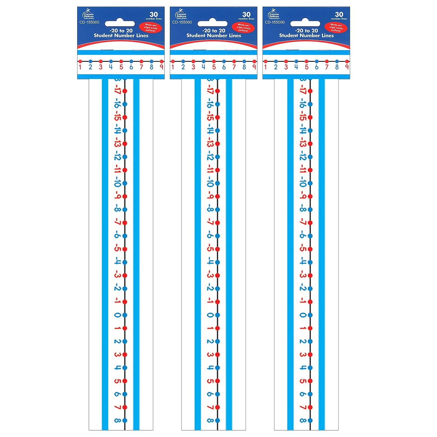 -20 to 20 Student Number Lines Manipulative, Grade K-3, 30 Per Pack, 3 ...