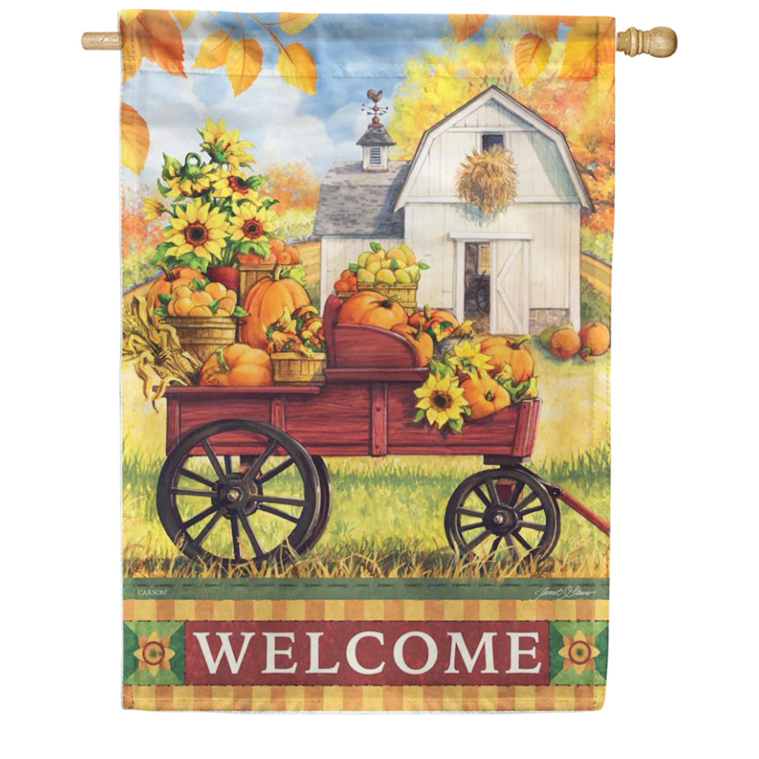 Carson Harvest Wagon House Flag, 28 x 40 inch Double Sided, Welcome ...