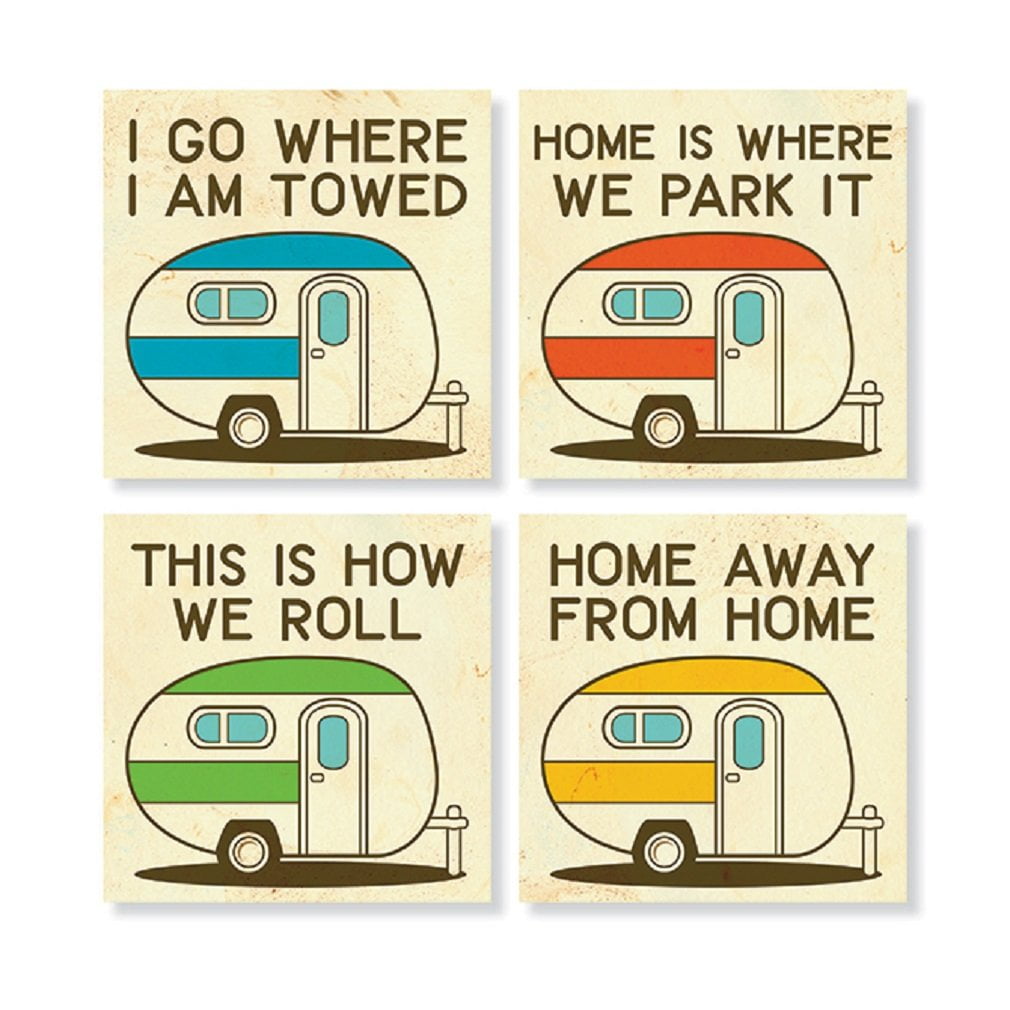 Carson Home Accents Set of 4 Square Stoneware House Coasters, Camper ...