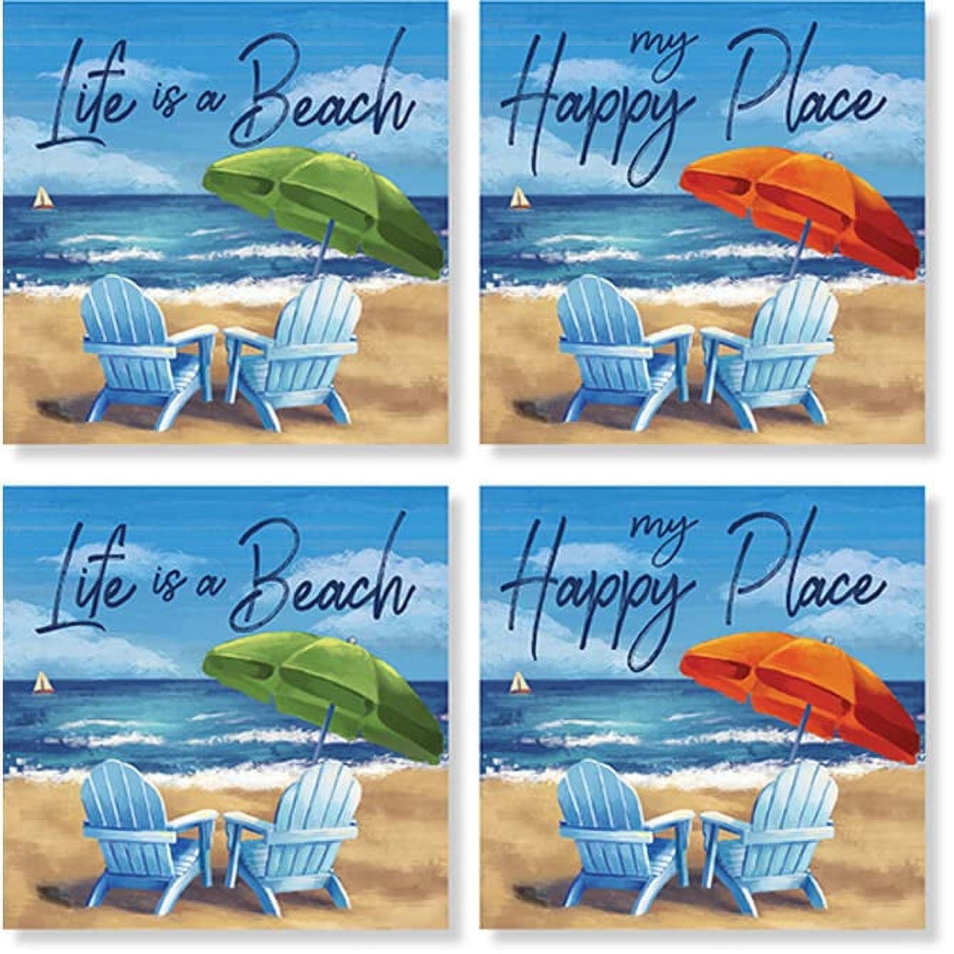 Carson Home Beach Chair House Coaster, 4-inch Square, Set of 4 ...