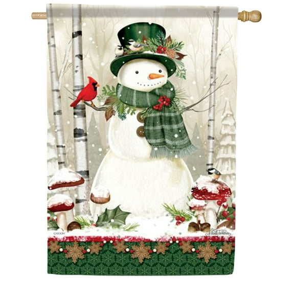Carson Mushroom Snowman House Flag, 28 x 40 inch Double Sided, Woodland ...
