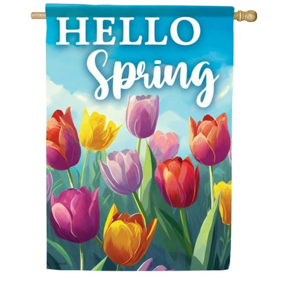 Carson Spring Tulips House Flag, 28 x 40 inch Double Sided, Hello ...