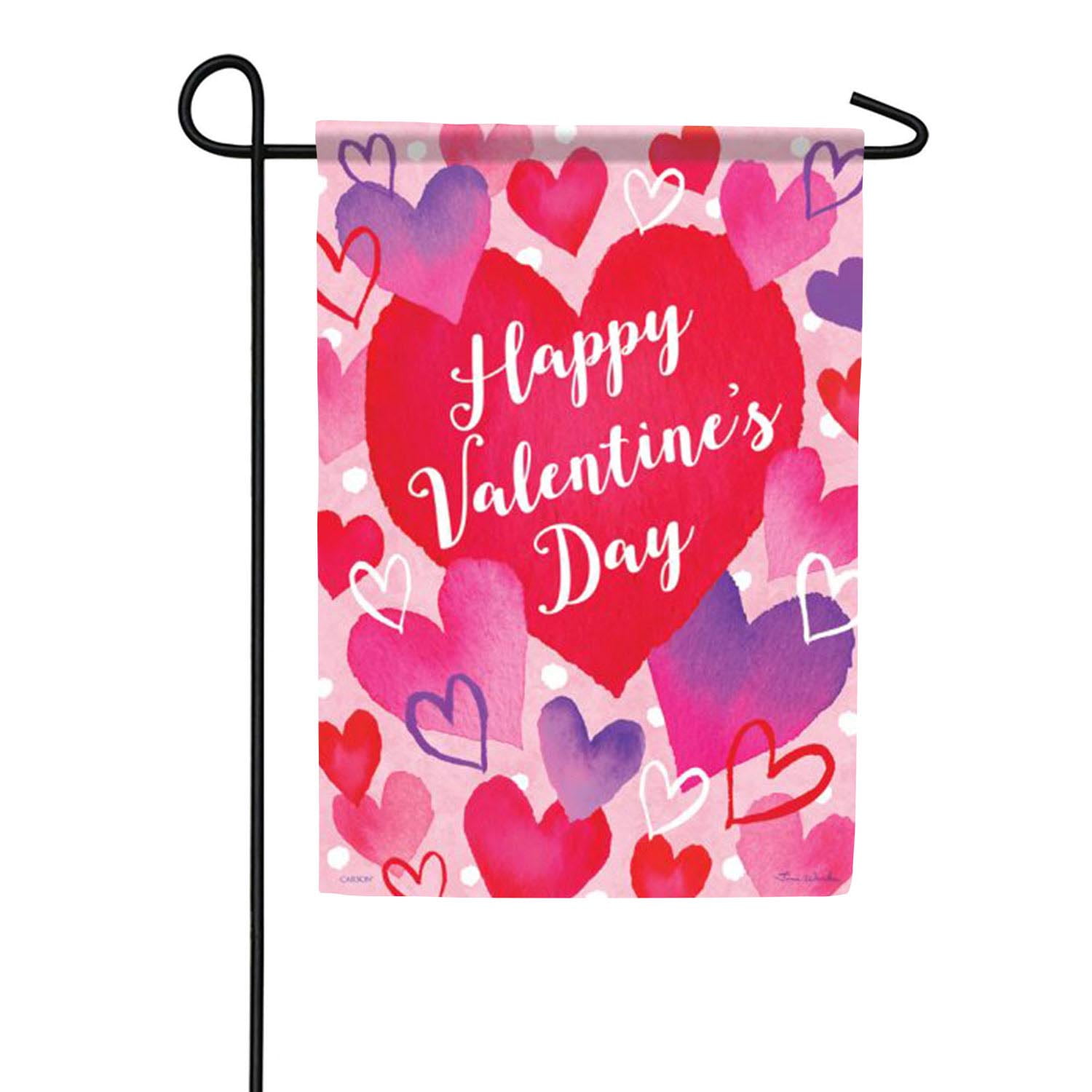 Carson Watercolor Hearts Garden Flag, 12.5 x 18 inch Double Sided, Happy Valentine's Day Banner ...