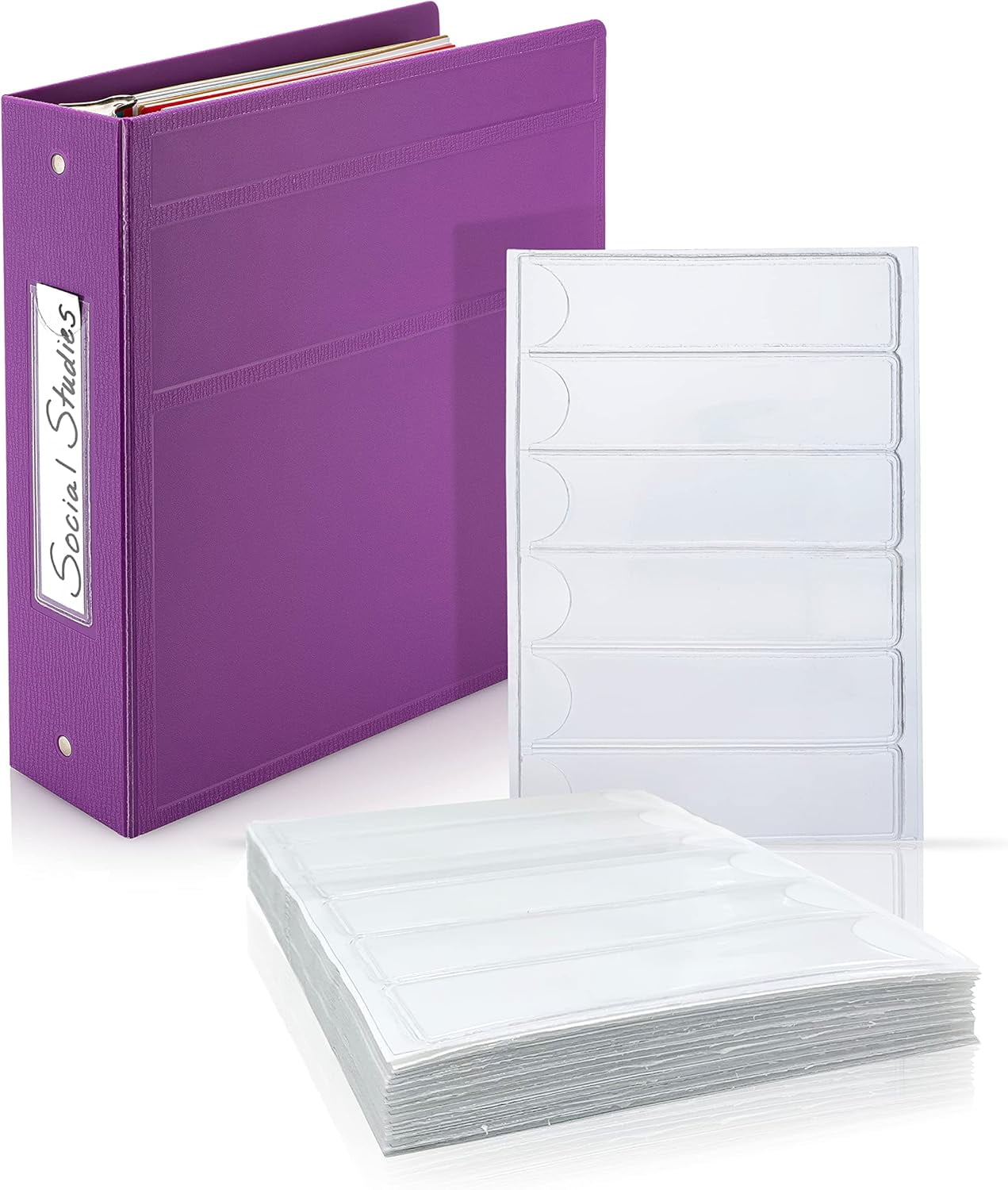 Carstens - 60 Pack, Clear Binder Spine Insert Adhesive Pockets, 5.375 x ...