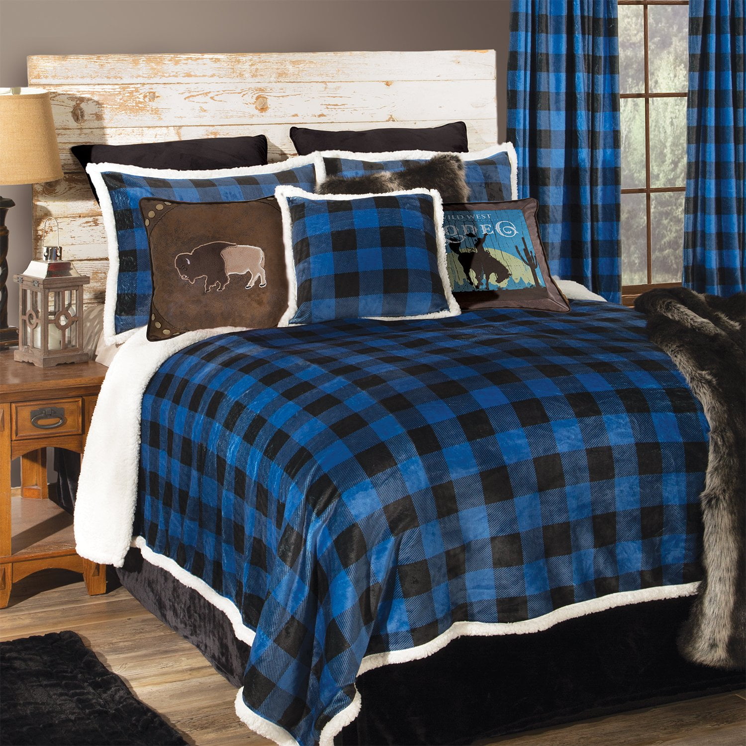 Carstens Wrangler Blue Lumberjack Buffalo Plaid Sherpa Fleece 4-Piece ...
