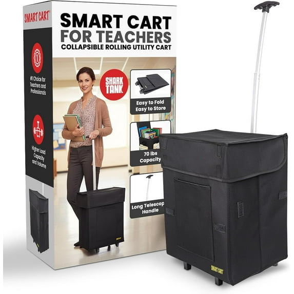 Cart, BLACK Collapsible Rolling Utility Cart Basket Grocery Shopping ...