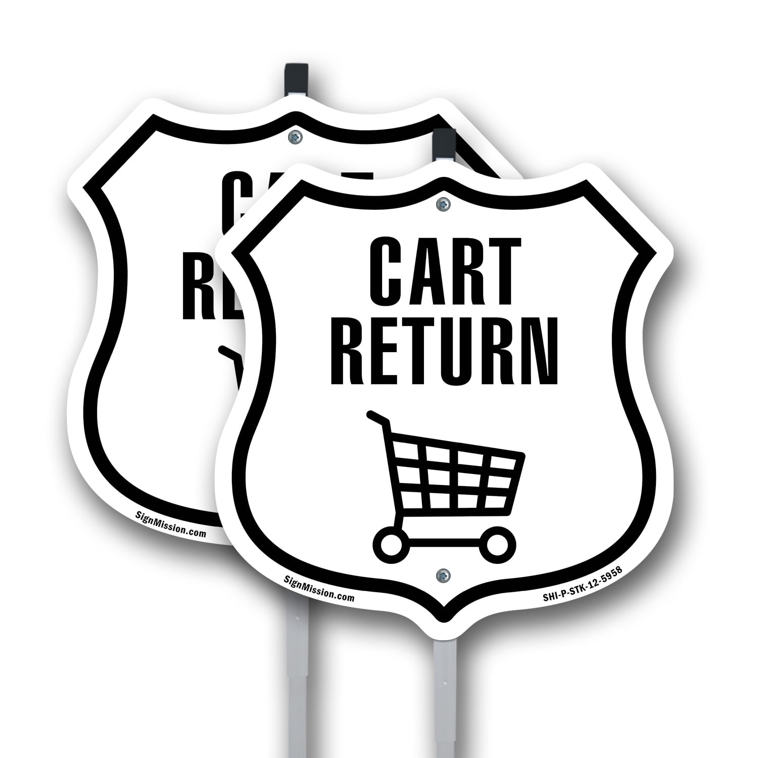 Cart Return (2 Pack) 12 inch X 12 inch Shield Shaped Rust-Free Aluminum ...