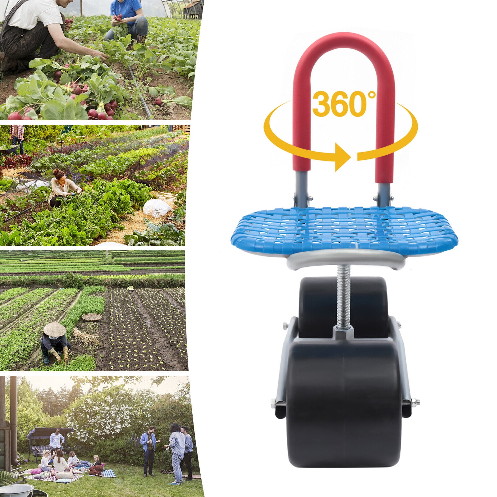 Cart Rolling Work Seat Stool Planting Picking Weeding Garden Adjustable ...