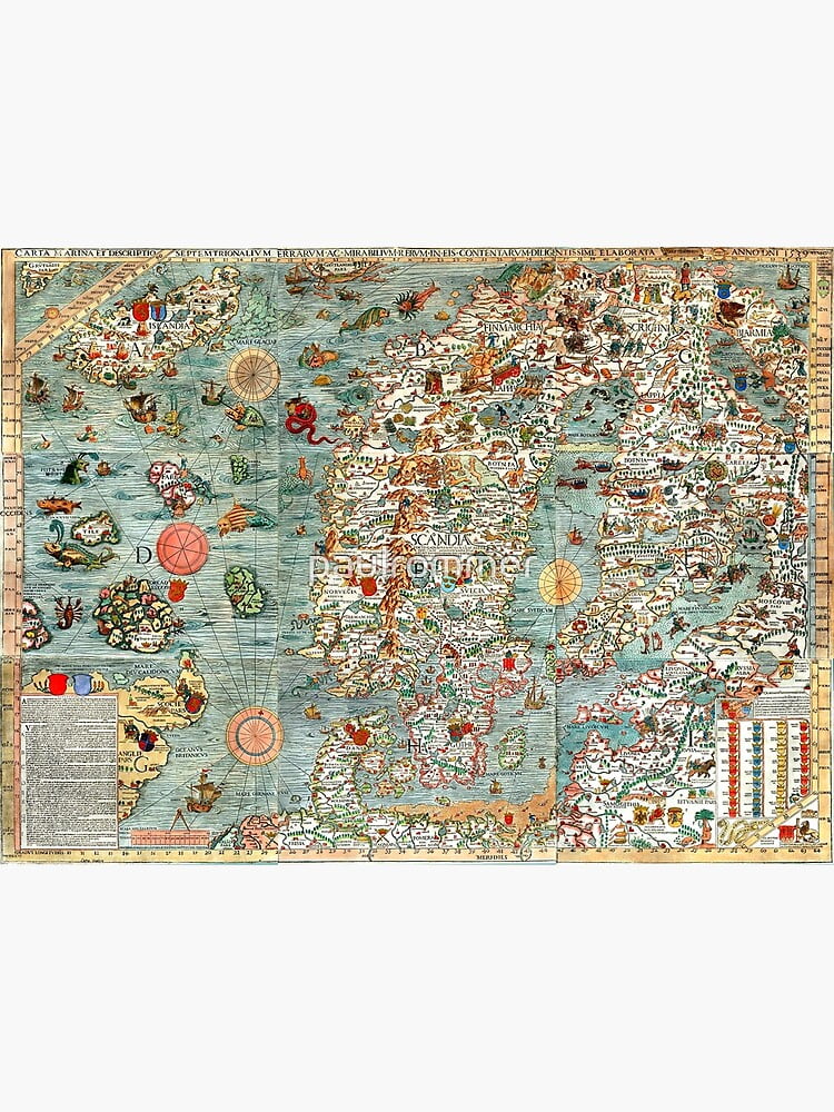 Carta Marina, map of Scandinavia by Olaus Magnus - 1539 Poster Framed ...