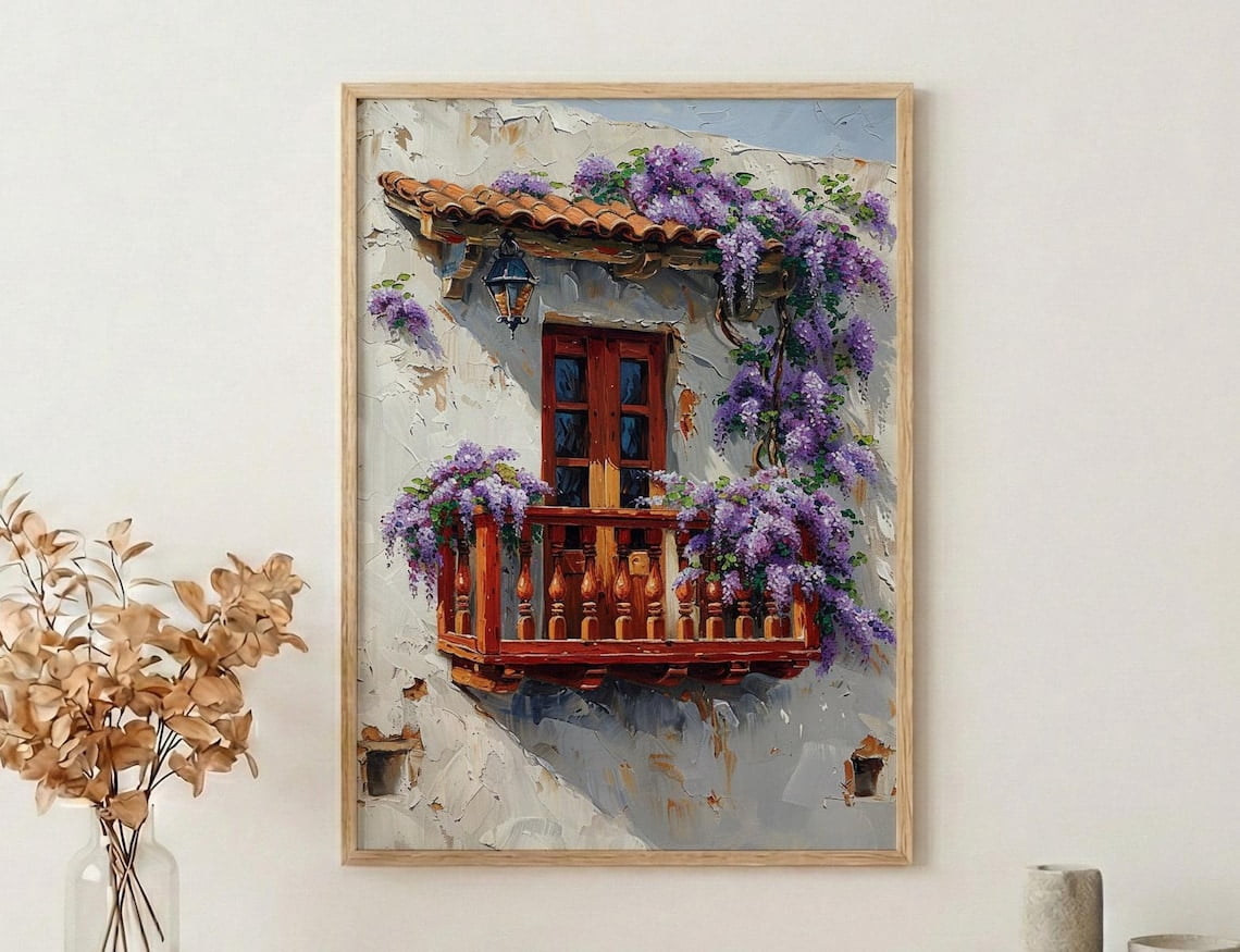 Cartagena Colombia Red Balcony Wisteria Flower Impasto White Wall Latin ...