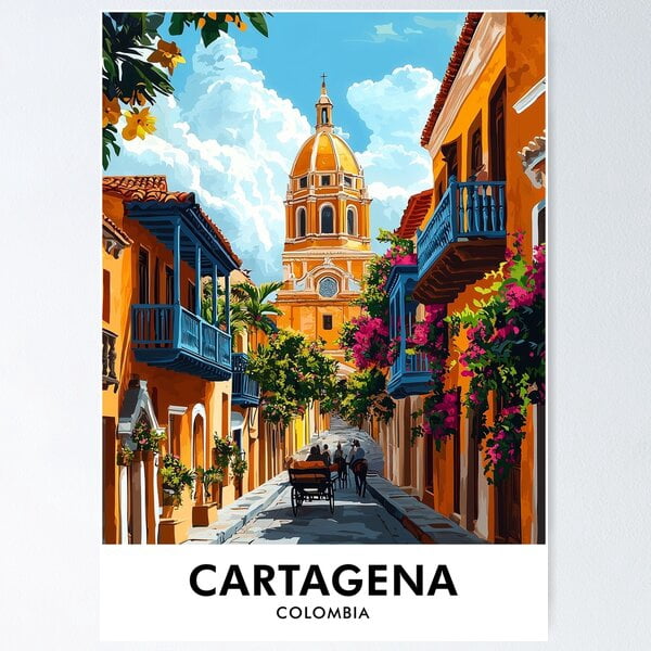 Cartagena Colombia Retro Travel Print Poster Wall Art, Modern Wall ...
