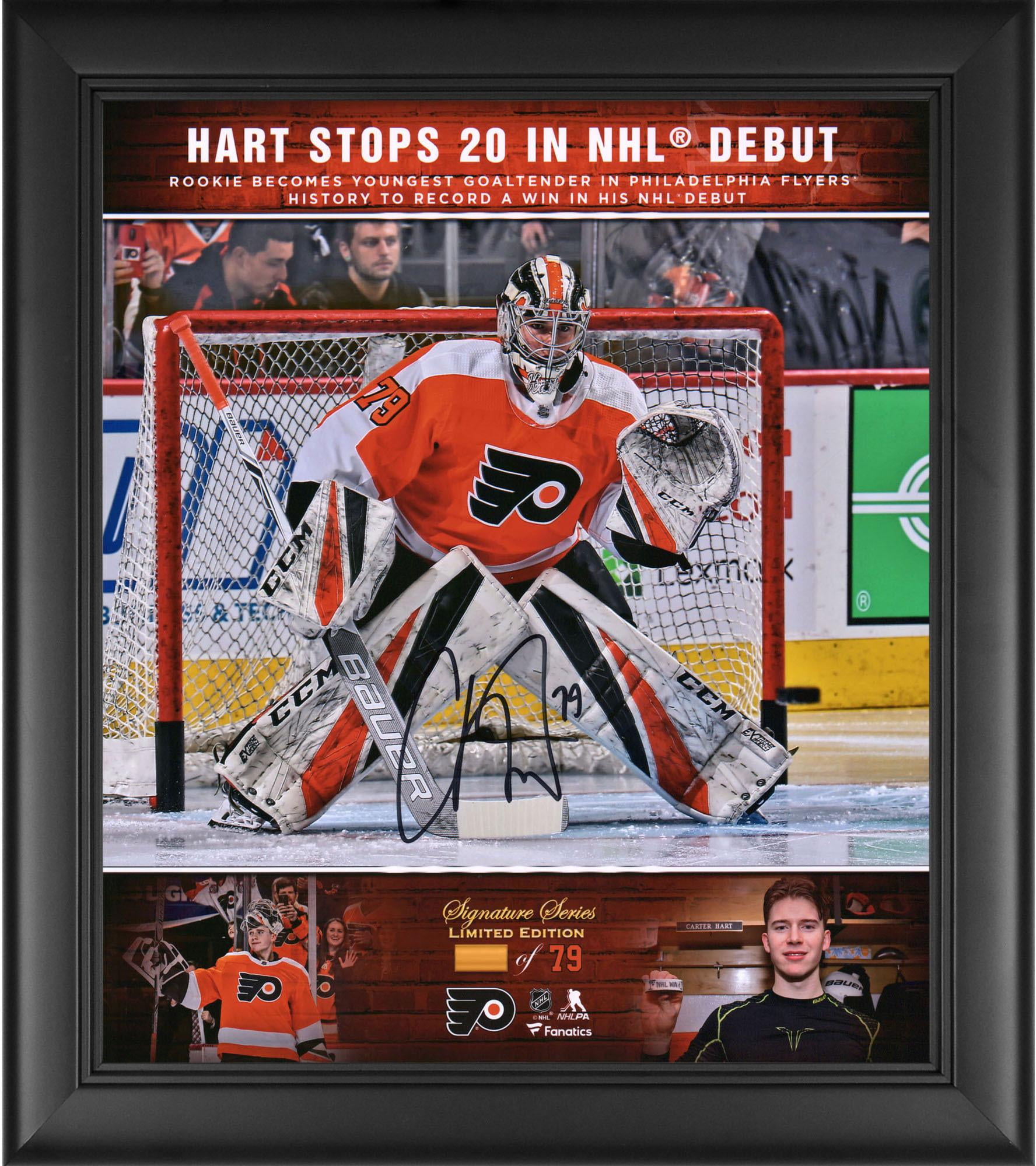 Carter Hart Philadelphia Flyers Framed Autographed 15" x 17" NHL Debut ...