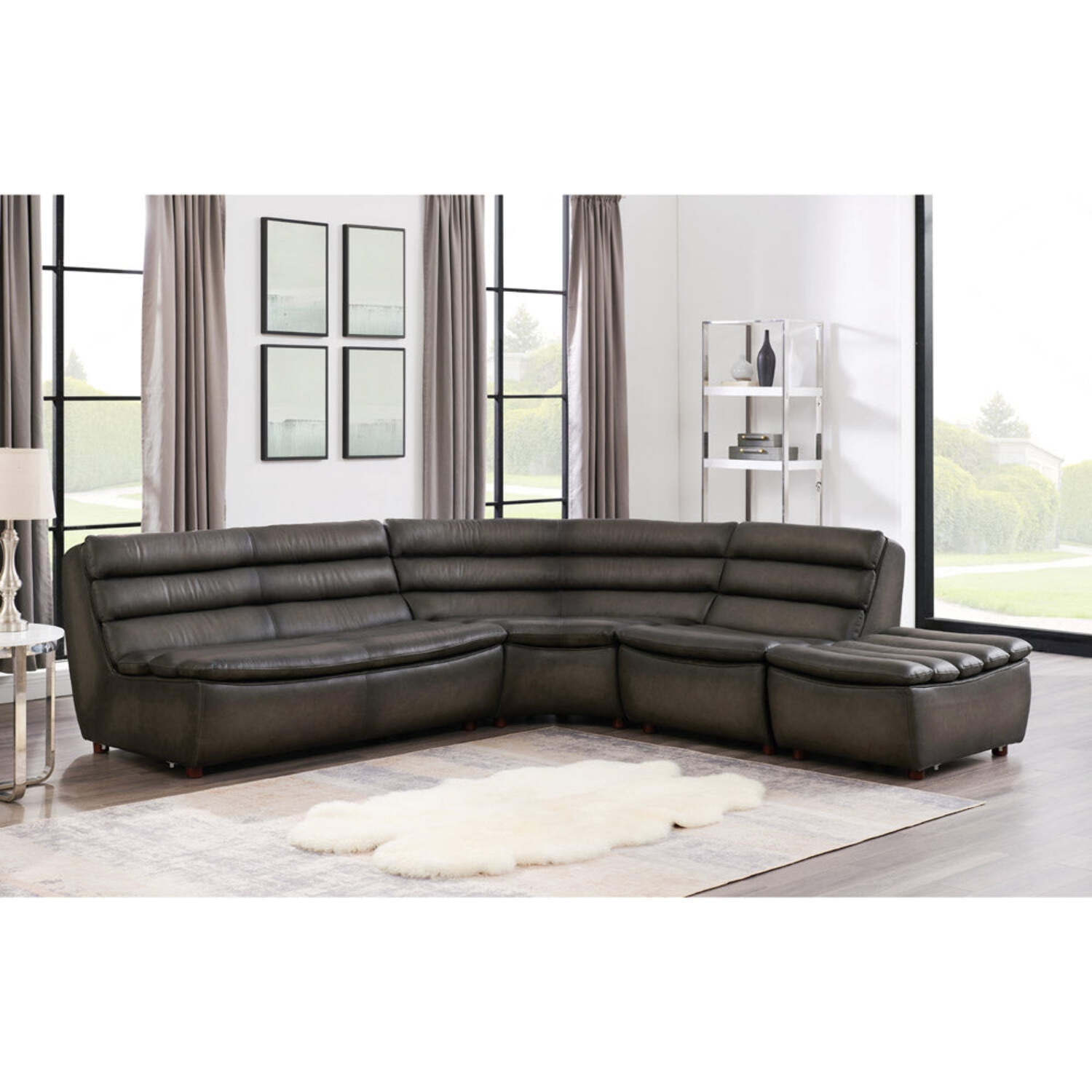 Carter Leather Sectional Gray Genuine Leather Wood Primary Living Space ...