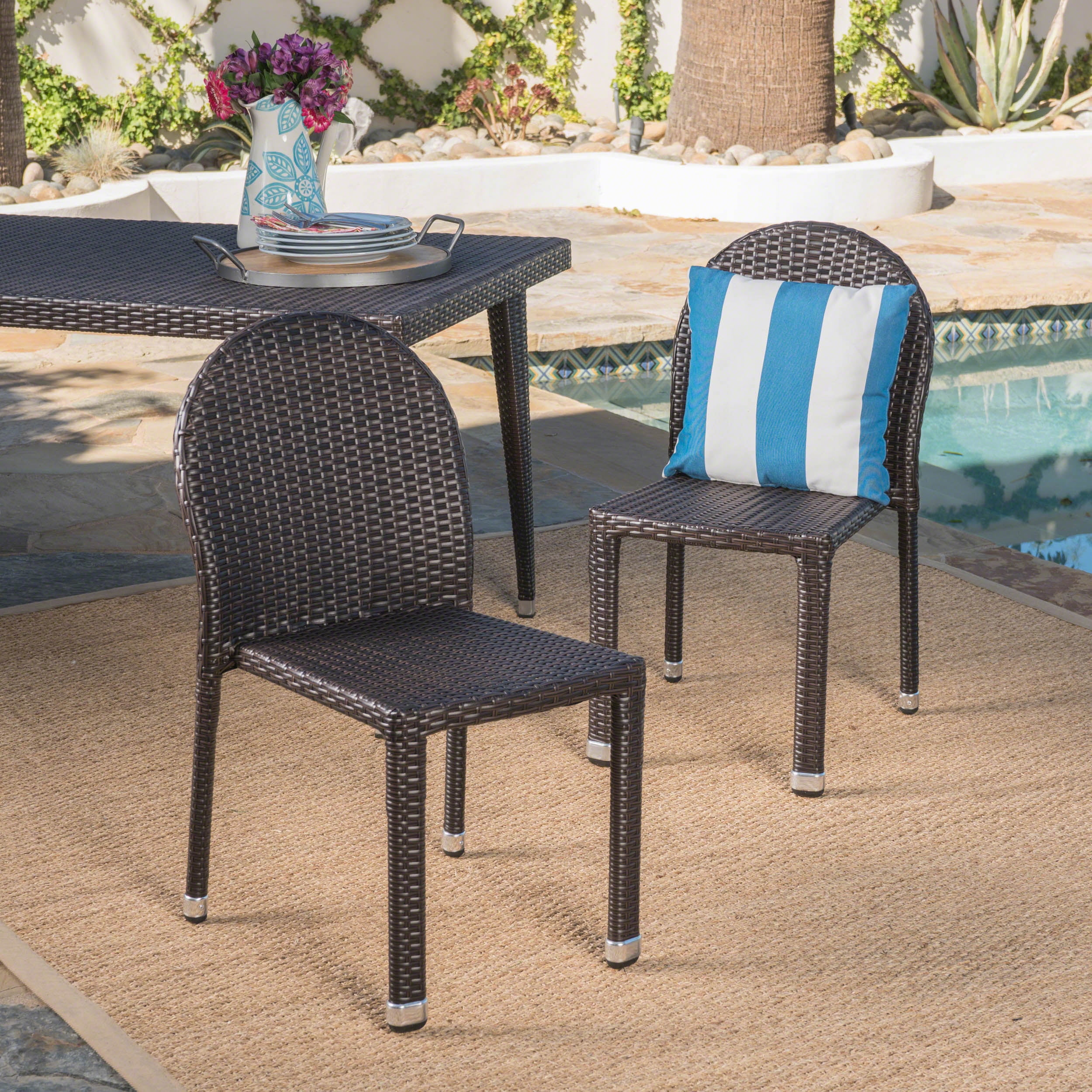 Carter Outdoor Wicker Stacking Chairs with an Aluminum Frame, Set of 2 ...