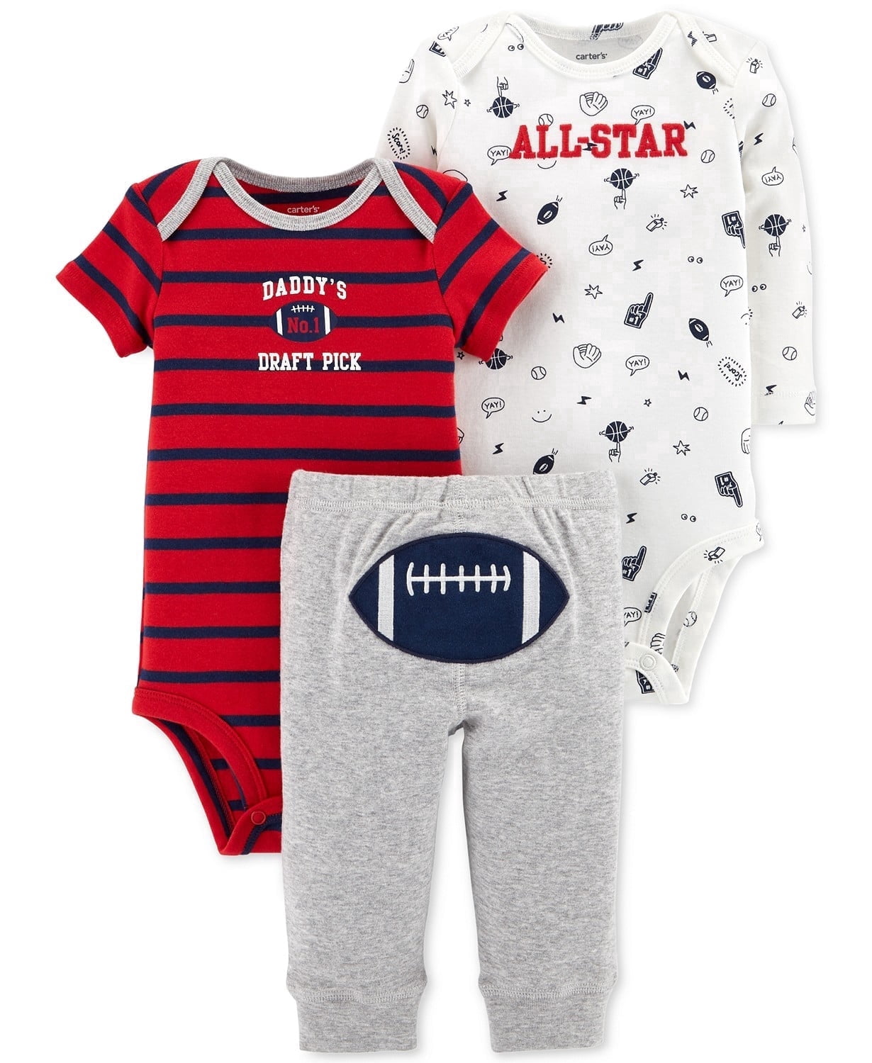 Carter's Baby Boys 3-Pc. Football Cotton Bodysuits and Pants Set Size ...