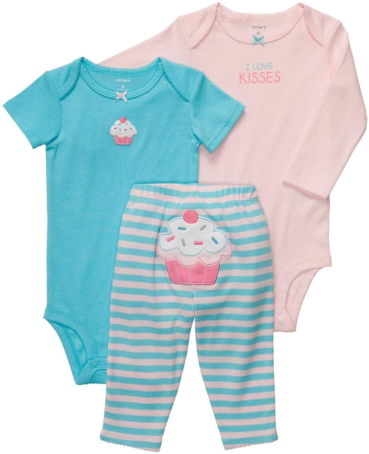Carter's Baby Girls' 3 Pc Turn Me Around Set - Turquoise/Pink Cupcake ...