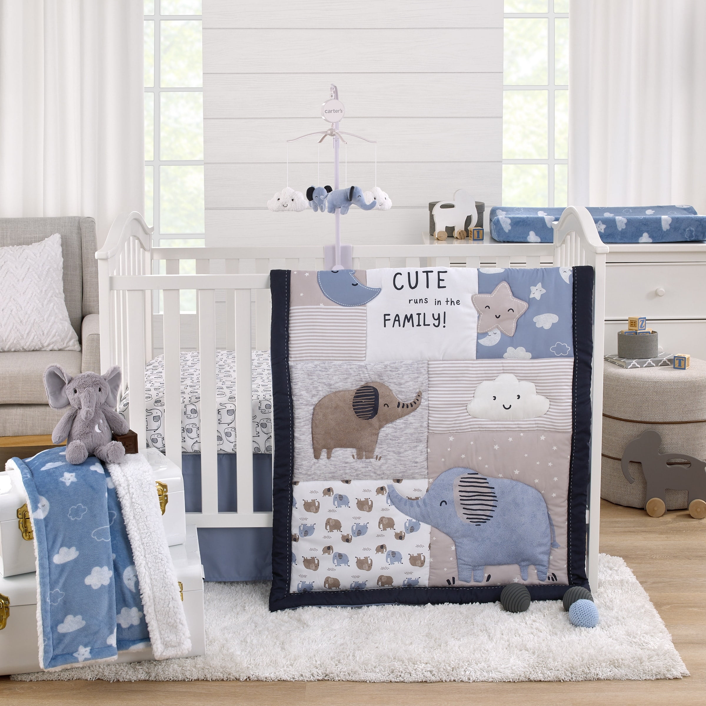Carter's Blue Elephant 3 Piece Crib Bedding Set - Walmart.com