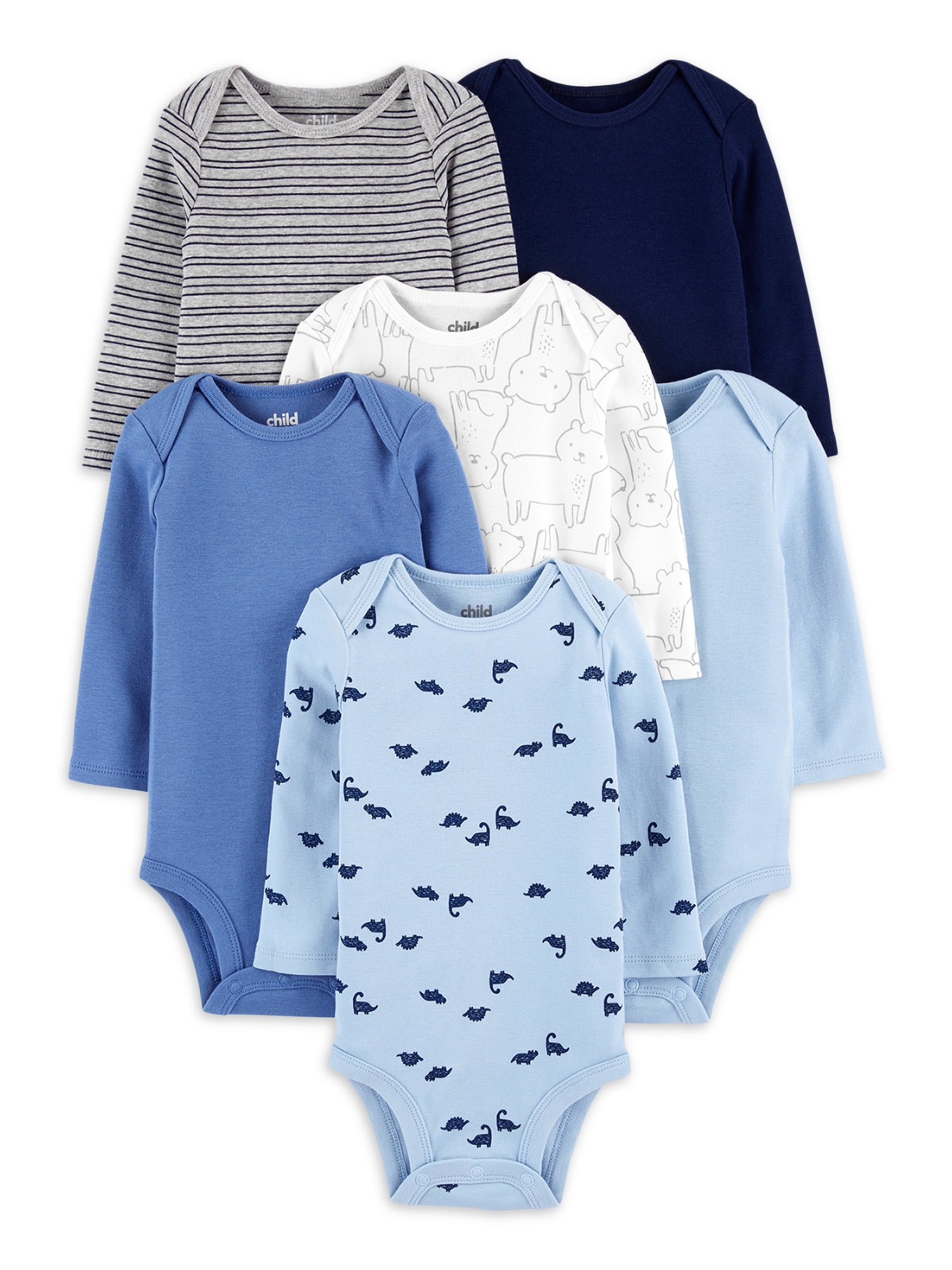 Carter's Child of Mine Baby Boy Basic Long Sleeve Bodysuits, 6 Pack ...