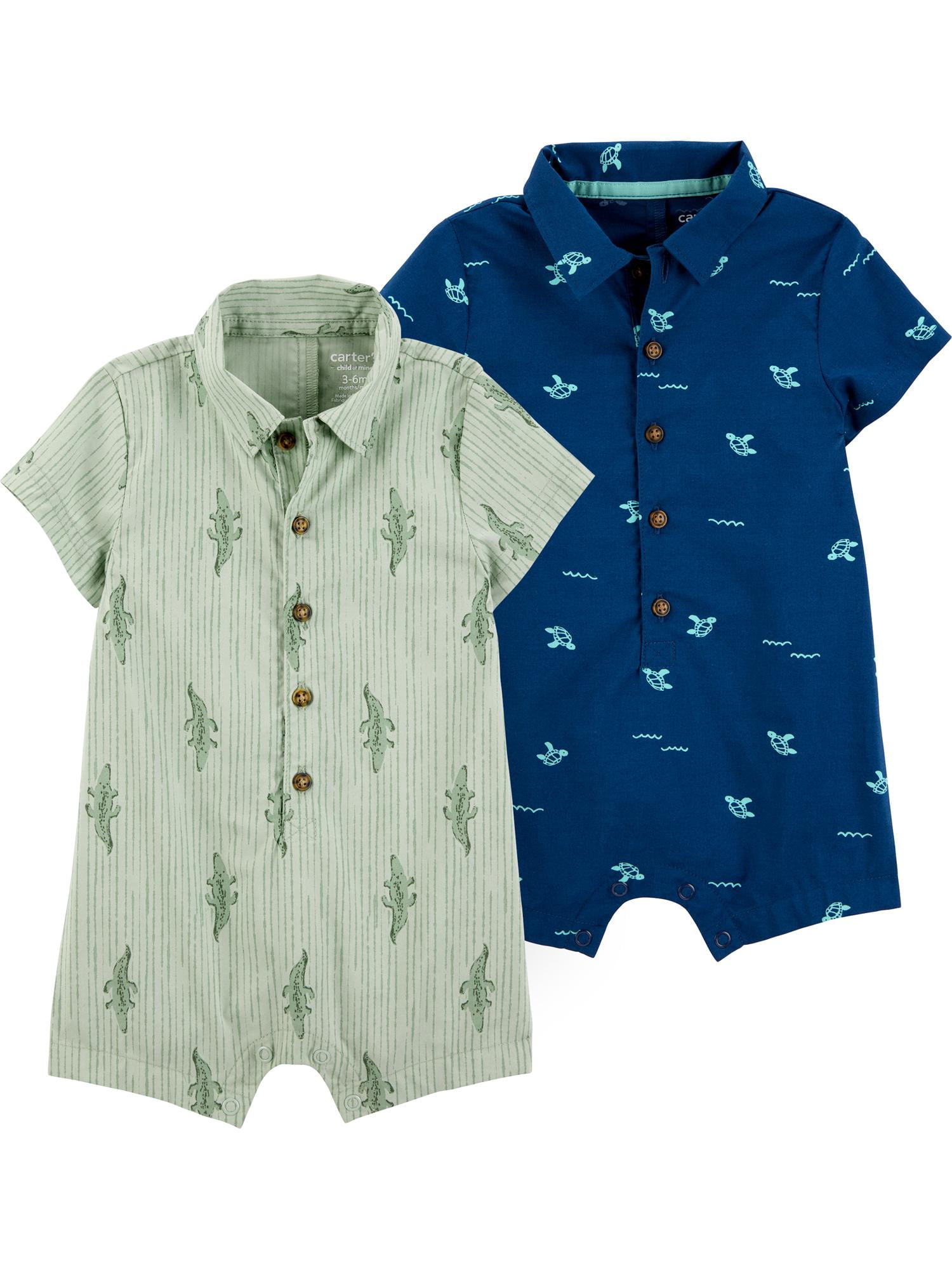 Carter's Child of Mine Baby Boy Cotton Romper 2-Pack, Sizes 0/3-24 ...