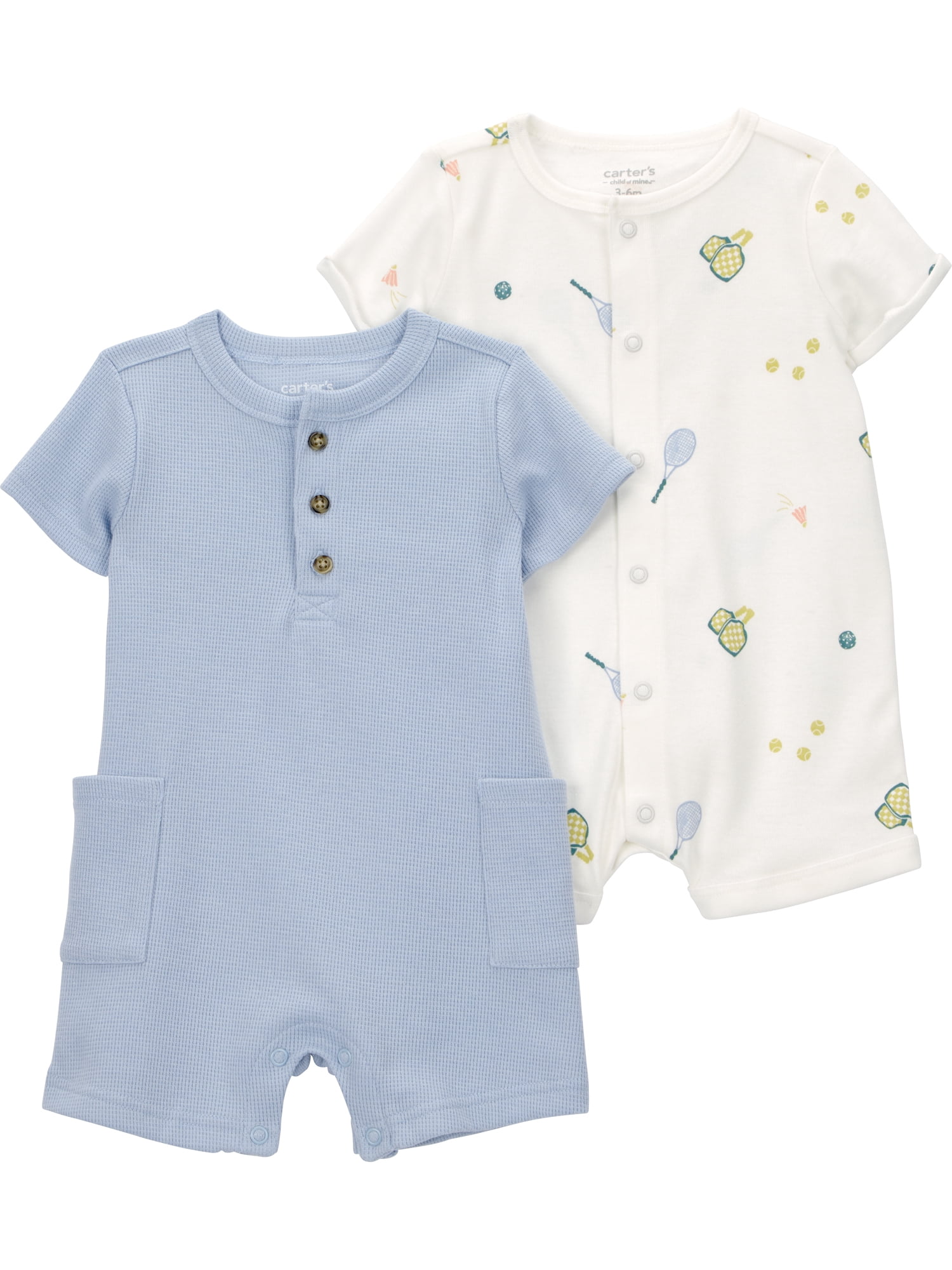 Carter's Child of Mine Baby Boy Romper, 2-Pack, Sizes 0/3-24 Months ...