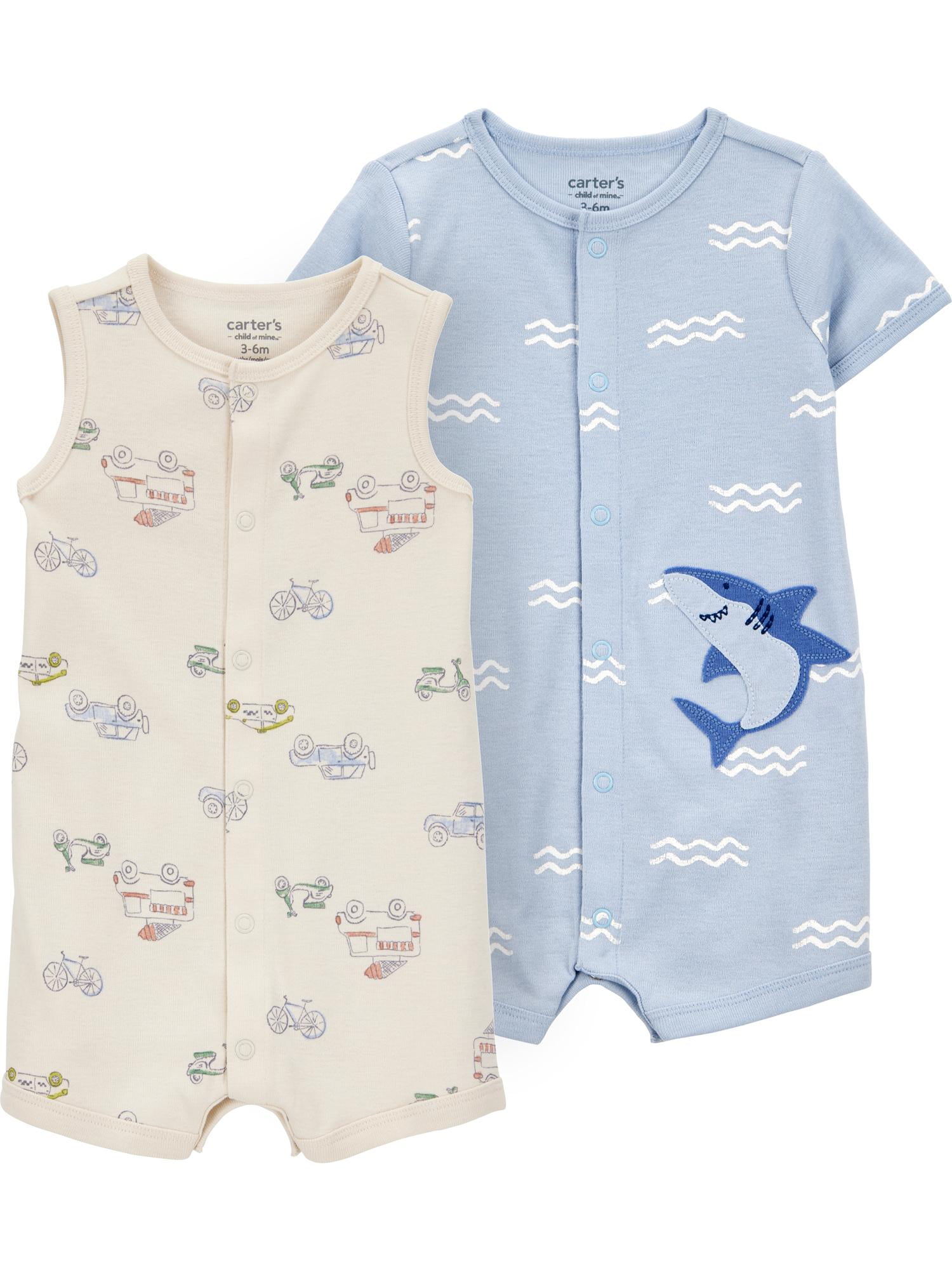 Carter's Child of Mine Baby Boy Romper, 2-Pack, Sizes 0/3-24 Months ...
