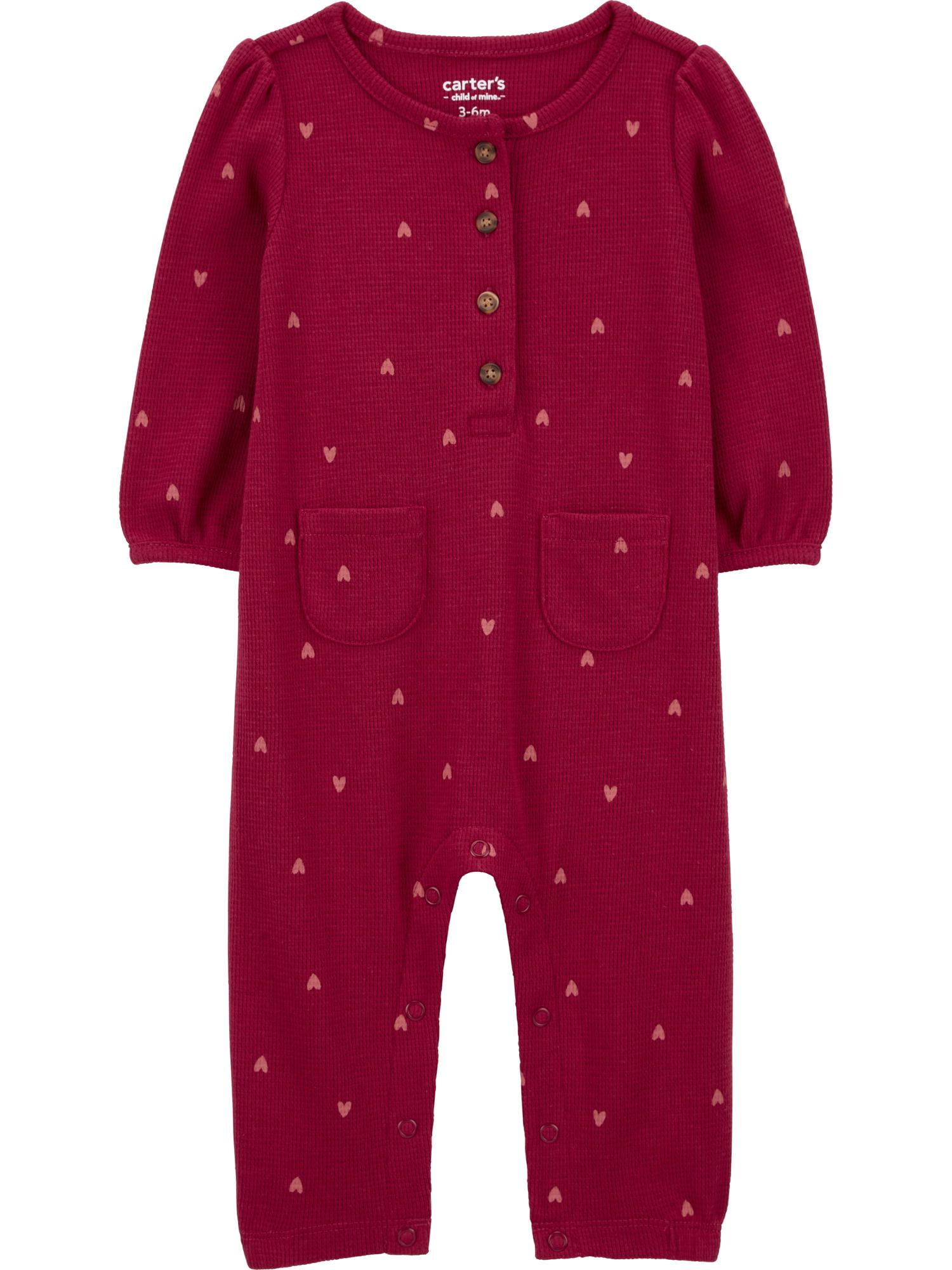 Carter's Child of Mine Baby Girl Pink Heart Jumpsuit, Sizes 0/3-24 ...