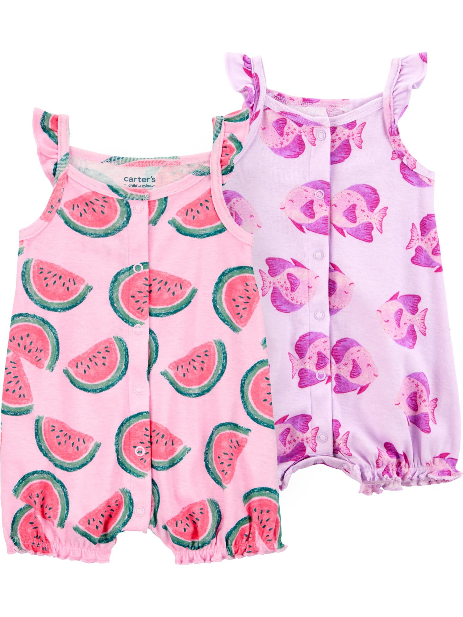 Carter's Child of Mine Baby Girl Romper, 2-Pack, Sizes 0/3-24 Months ...