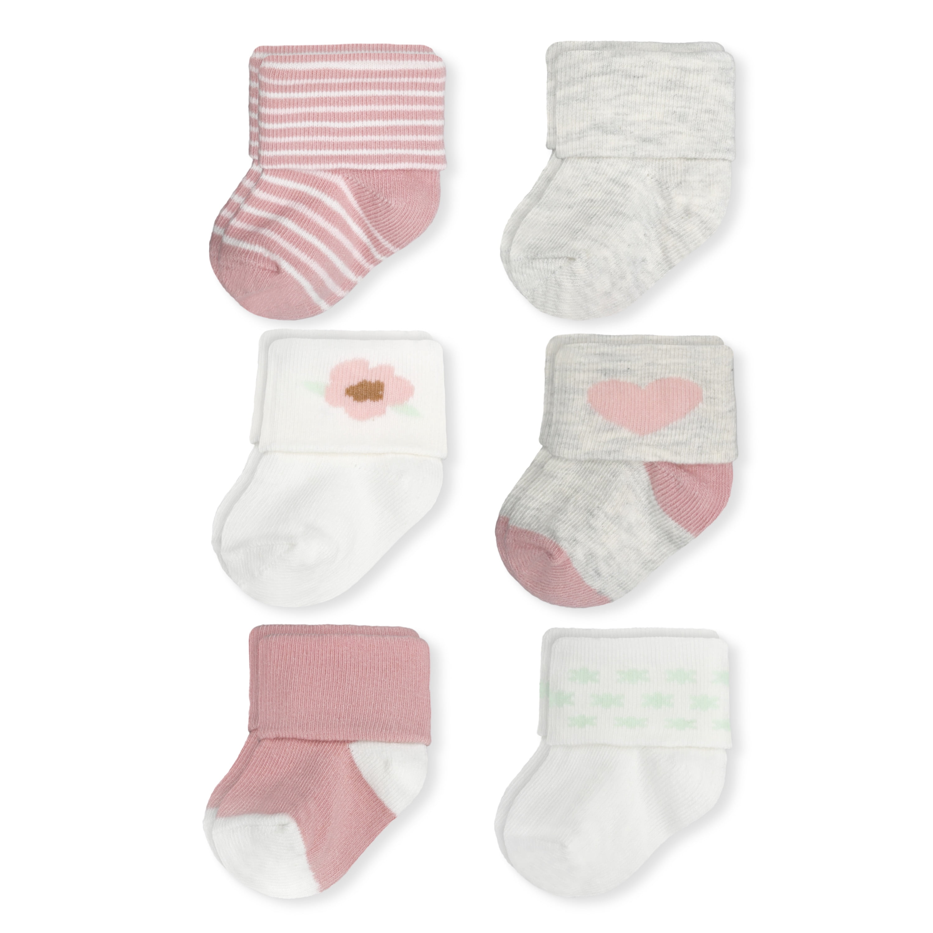 Carter's Child of Mine Newborn Girl Folded Cuff Socks 6 Pack Infant ...