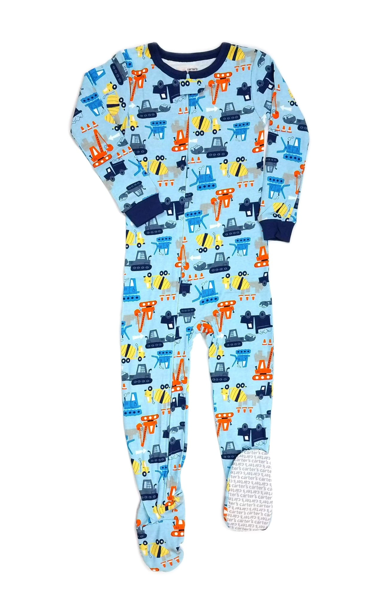 Carter's Construction Vehicles Blue Cotton Footed Pajama Sleeper, Size ...