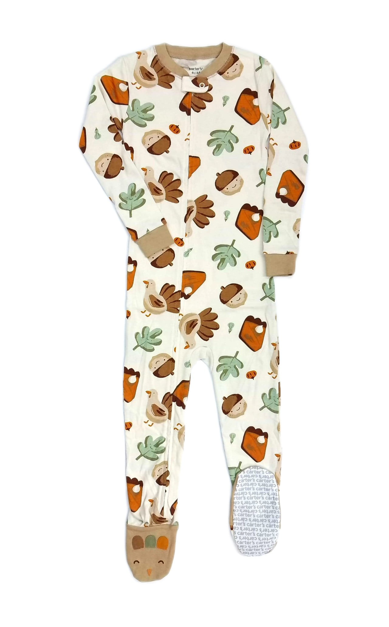 Carter's Girl's, Boy's Thanksgiving Fall Print Turkey Footed Pajama ...
