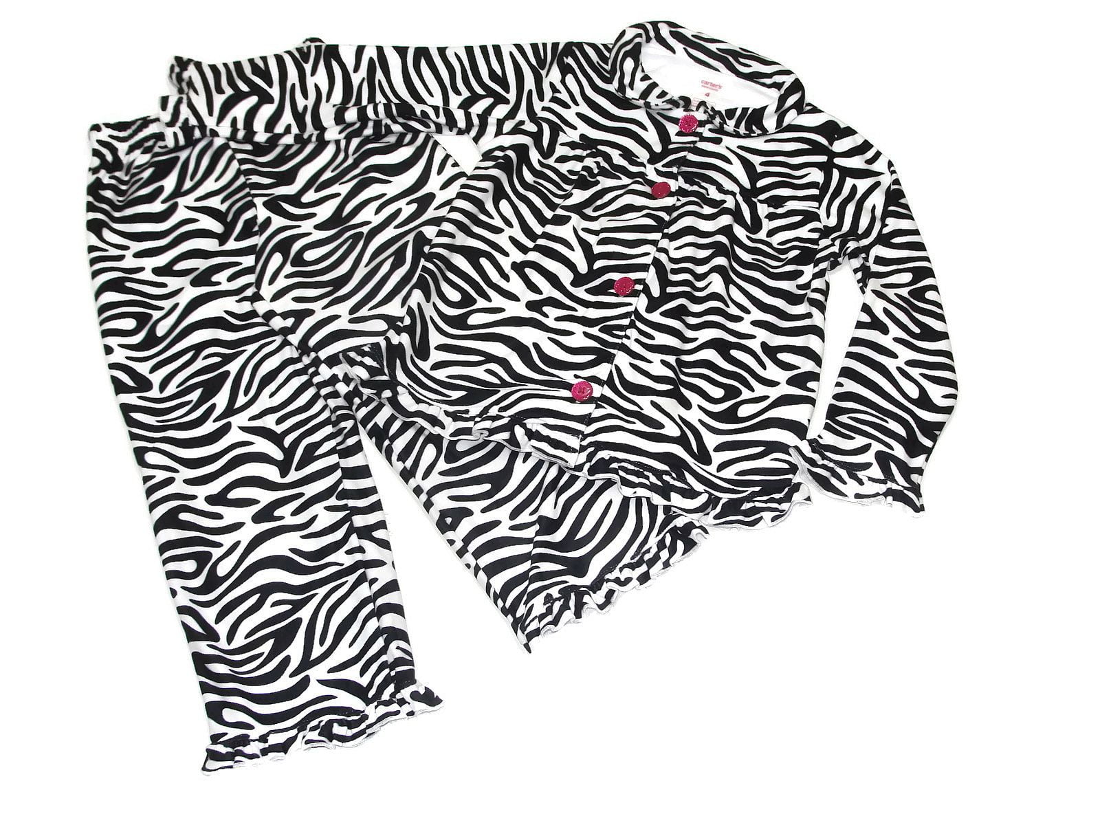 Carter's Girl's Zebra Print Flannel Coat Button Down Pajama Set, Size 4 ...