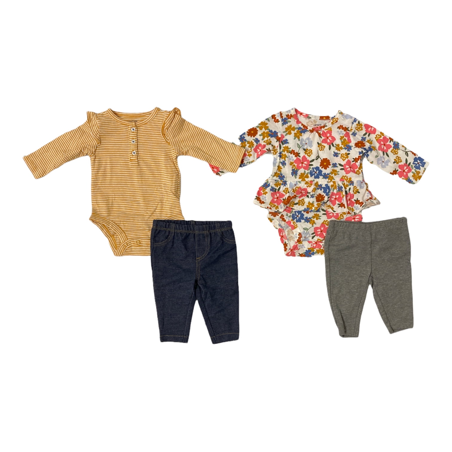 Carter's Girls Cute 4 Piece Snap-On Long Sleeve Romper & Pant Set ...