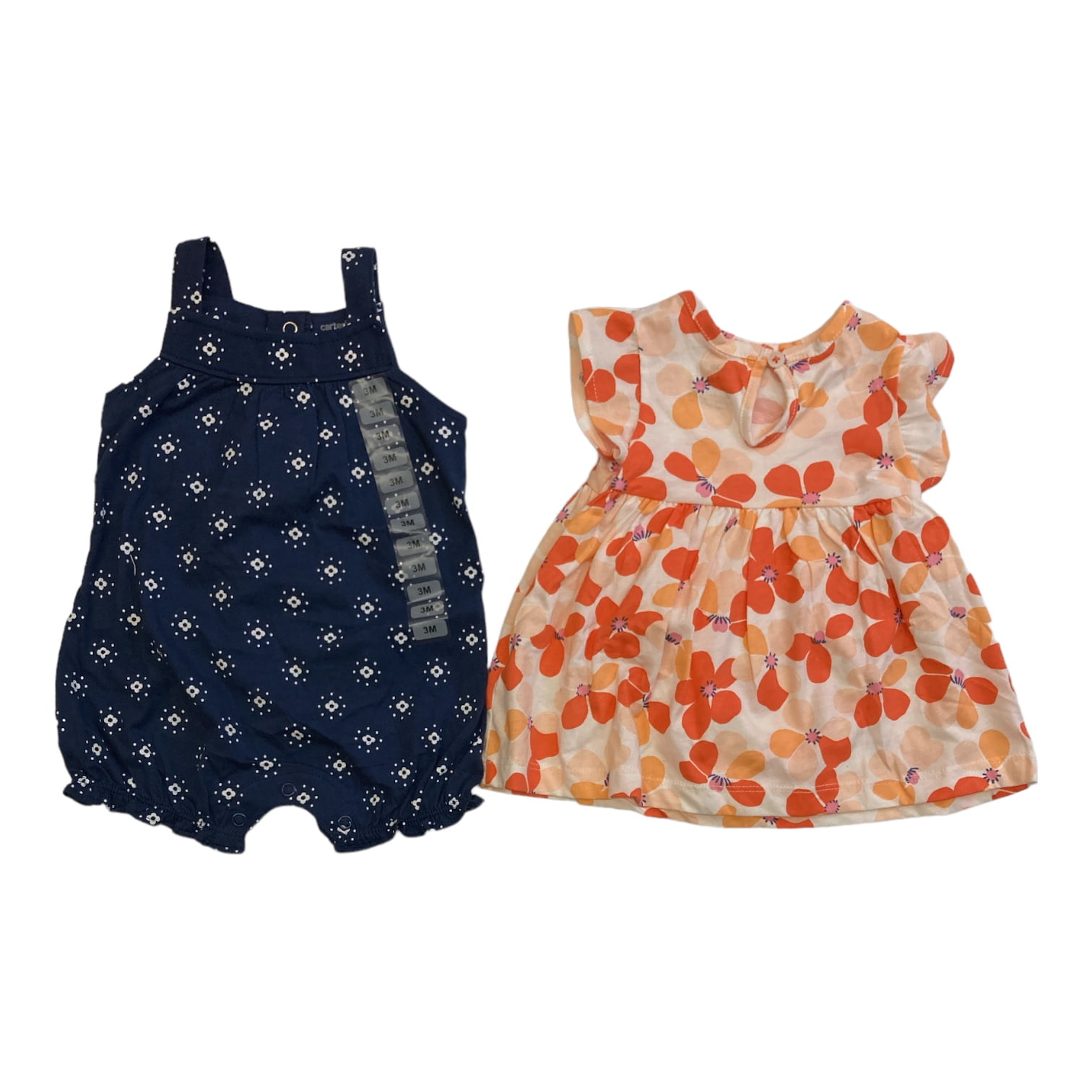 Carter's Girls Toddler 2 Piece Cotton Bodysuit Dress Set (Blue/Orange ...