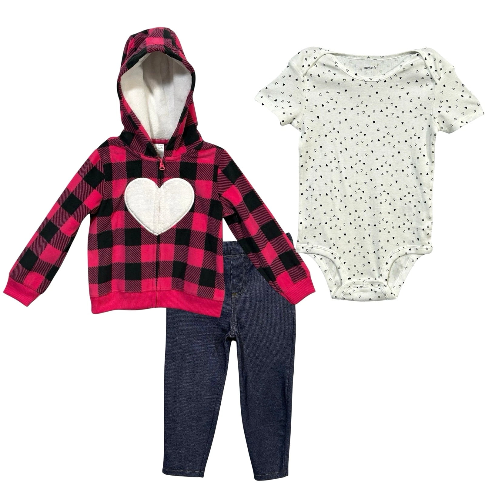 Carters Baby Girls 3pc Fleece Jacket Top Pants Outfit Set Sz 24M Pink ...