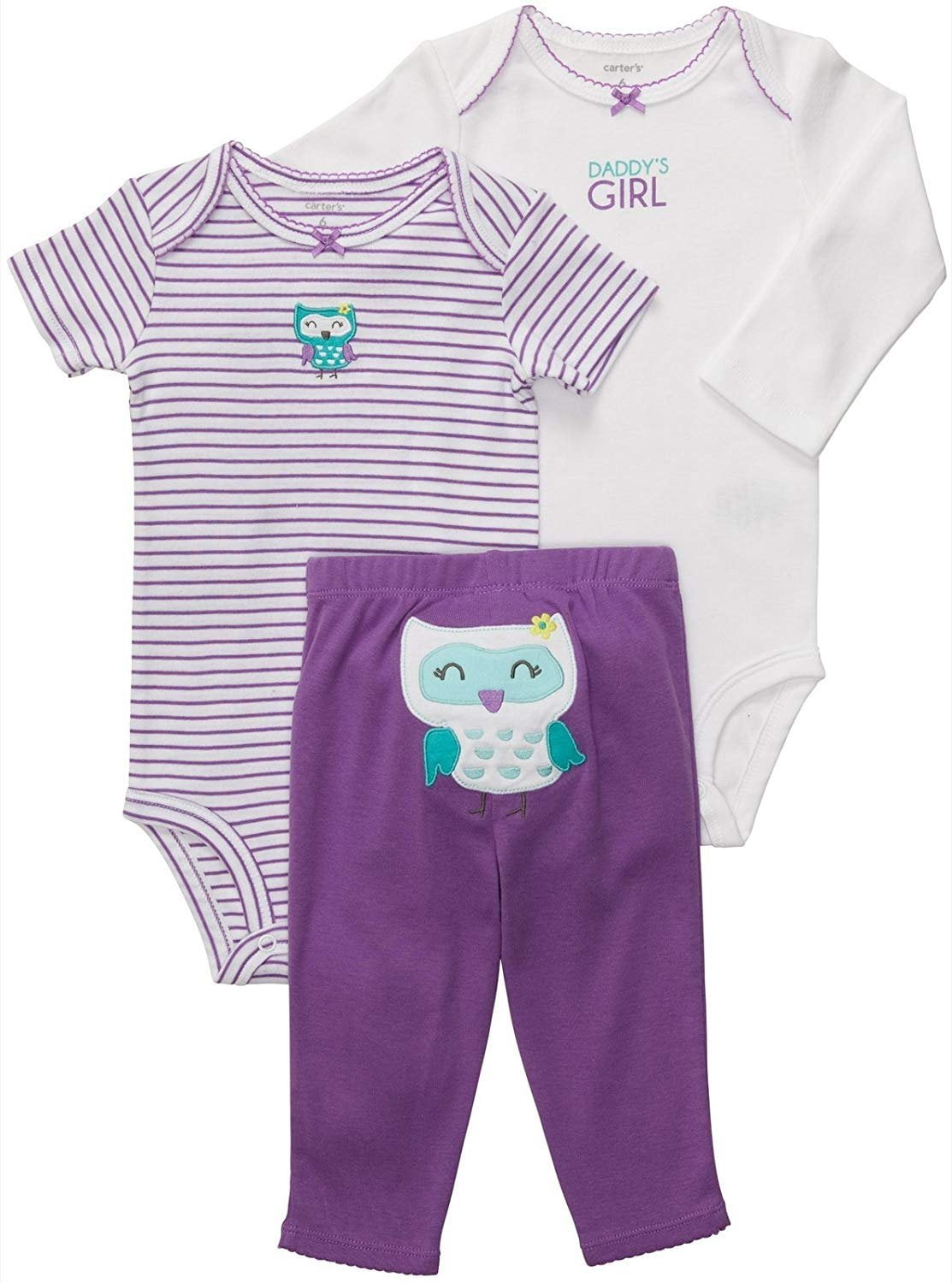 Carters Girls 3pc Owl Onesie Set, Purple,24M - Walmart.com