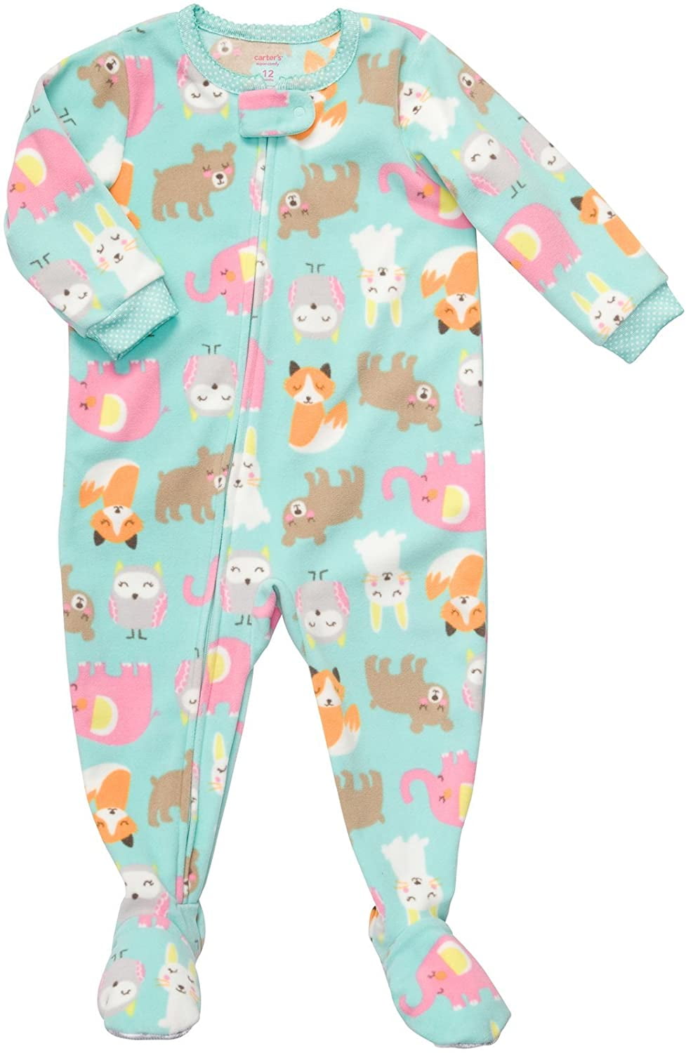 Carter's Girl's Mint Green Sleepy Animals Fleece Footed Pajama Sleeper ...