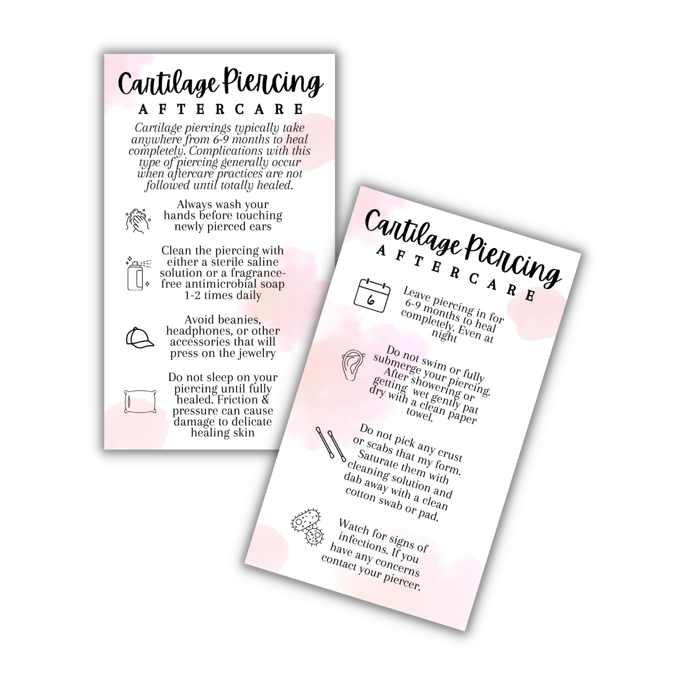 Cartilage Piercing Aftercare Card for Ear Care 50 pk 2 x 3.5 on ...