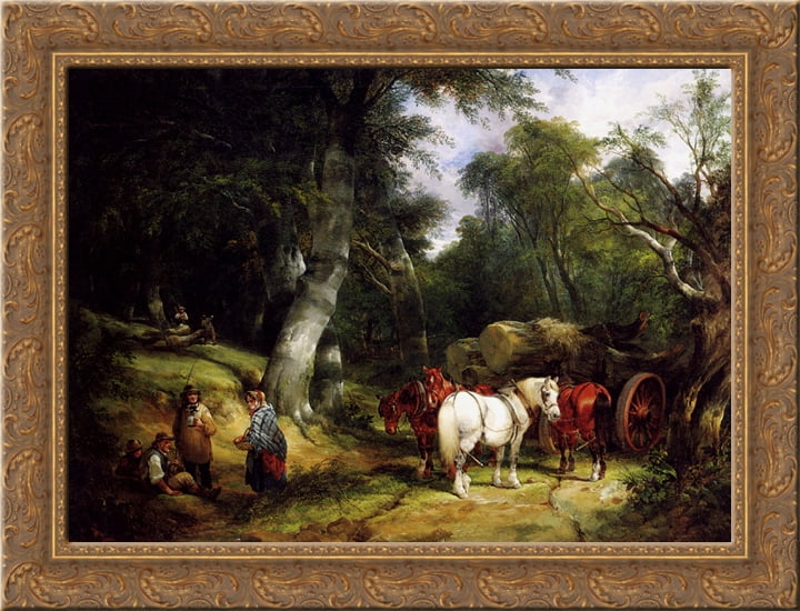 Carting Timber In The New Forest 24x18 Gold Ornate Wood Framed Canvas ...