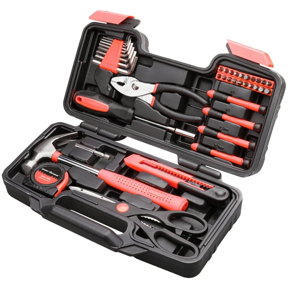 Cartman Pink 39 Piece Tool Set General Household Hand Tool Kit with Plastic Toolbox Storage Case ...