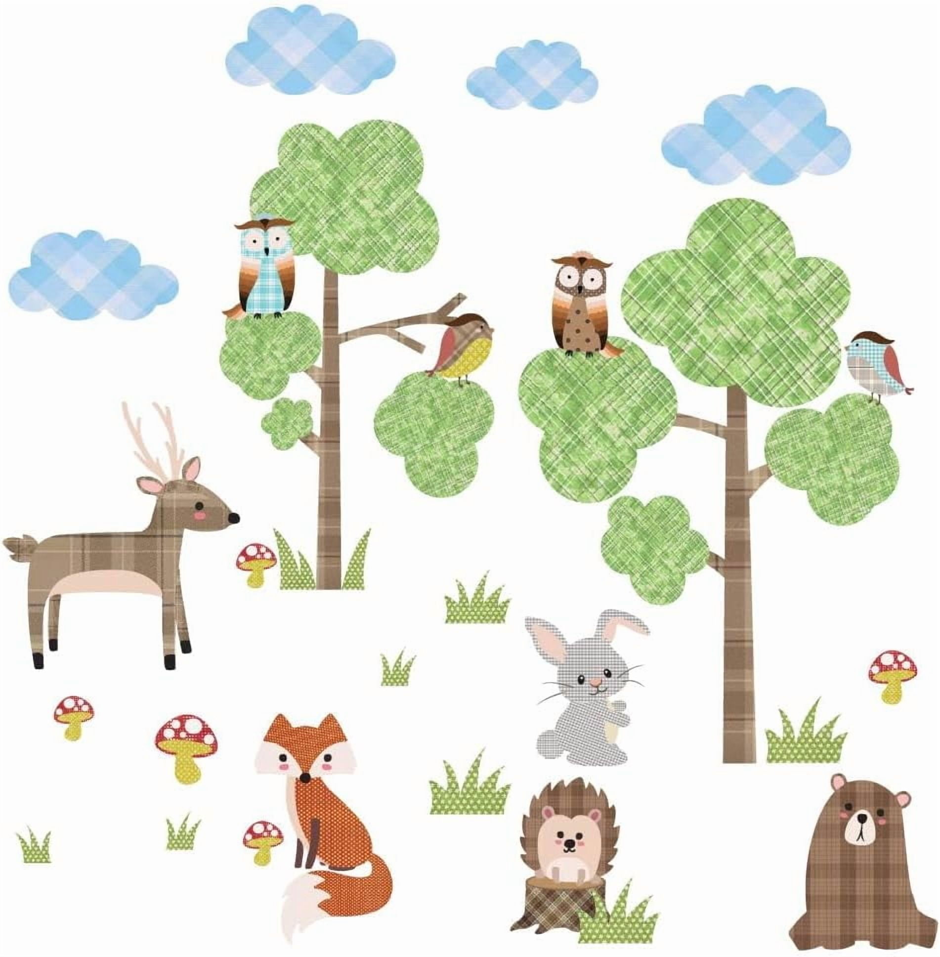 Carton Forest Animals Wall Decals Trees Clouds Wall Sticker Deer Bunny ...