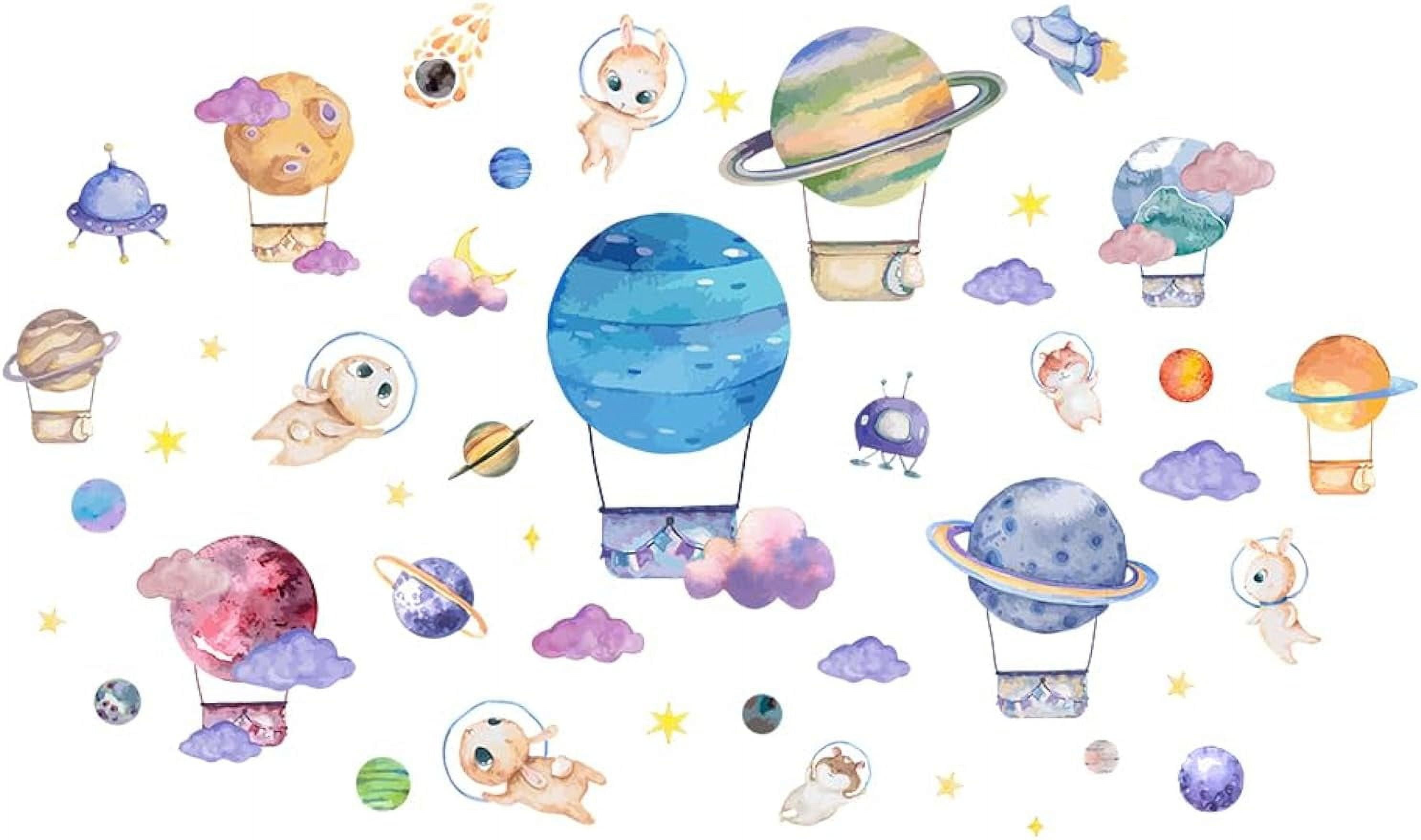 Carton Rabbit Astronaut Wall Decals Space Stars Moon Rocket Wall ...