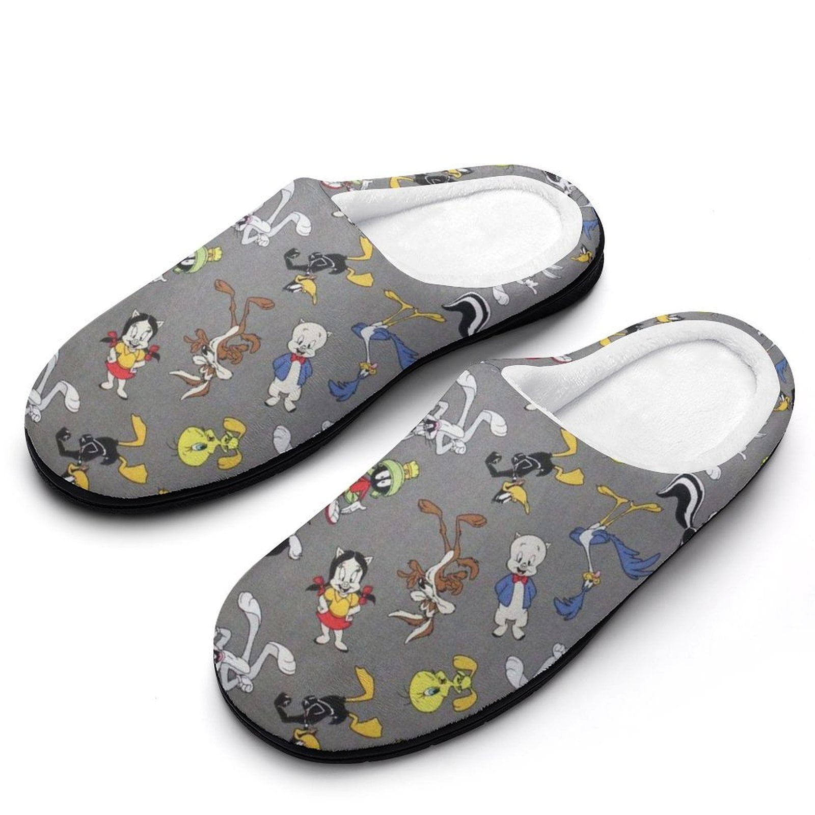 Cartonn Looney Tunes Men's Fuzzy Slippers House Open Back Slippers ...