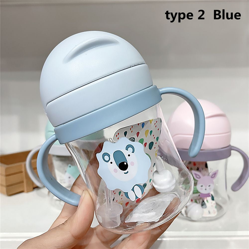 Cartoon 250ML Toddler and Kids Handle Feeding Cup Sippy Cups with Straw Gravity Ball Child ...