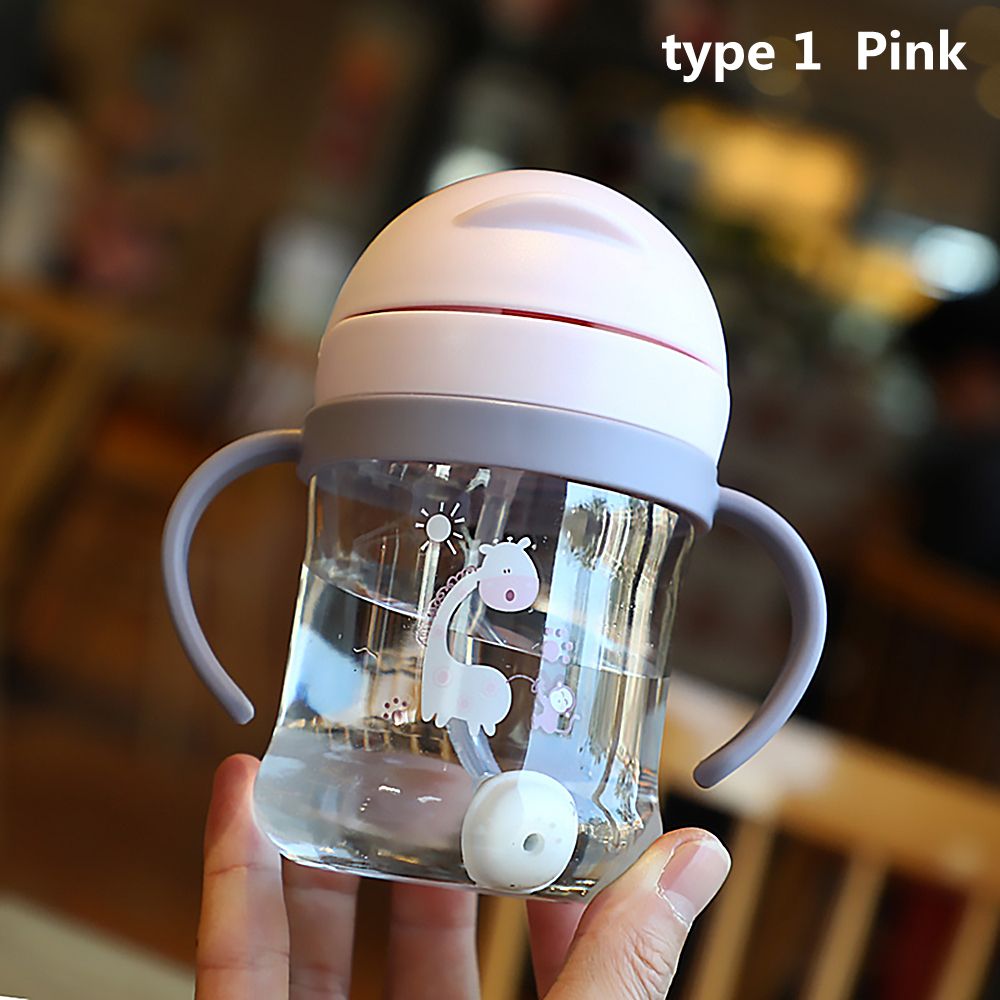 Cartoon 250ML Toddler and Kids Handle Feeding Cup Sippy Cups with Straw Gravity Ball Child ...