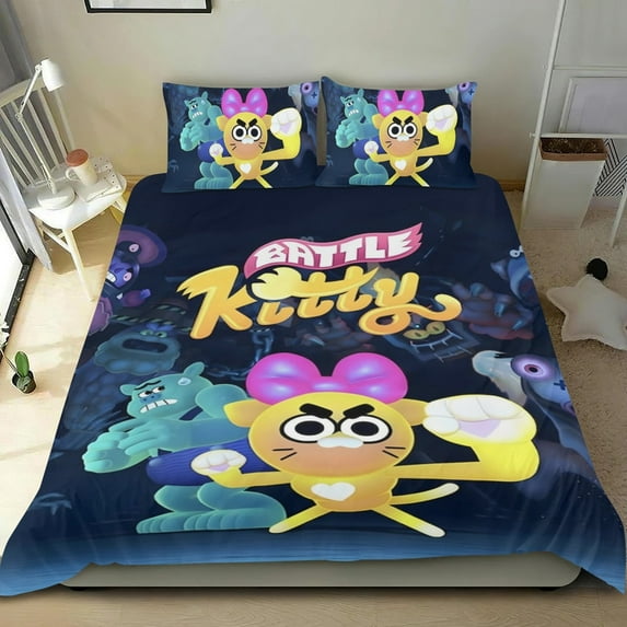 Cartoon 3 Piece Bedding Set Battle Kitty Comforter Set Cute Duvet Cover ...
