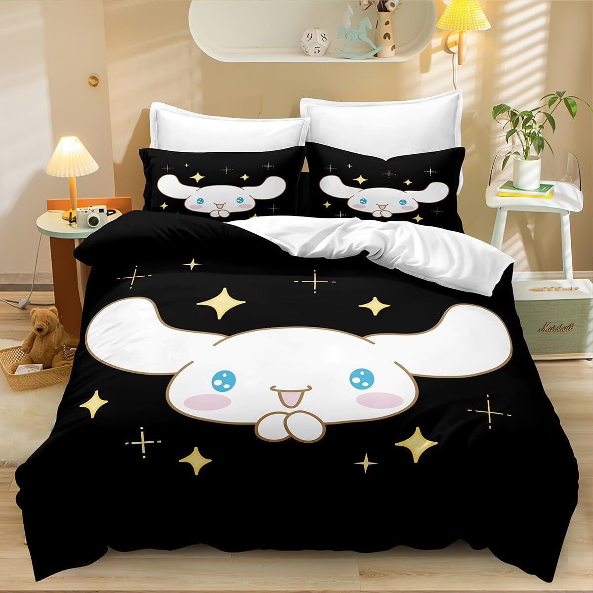 Cartoon 3 Piece Bedding Set CIN-namoroll Anime Comforter Set Cute Duvet ...