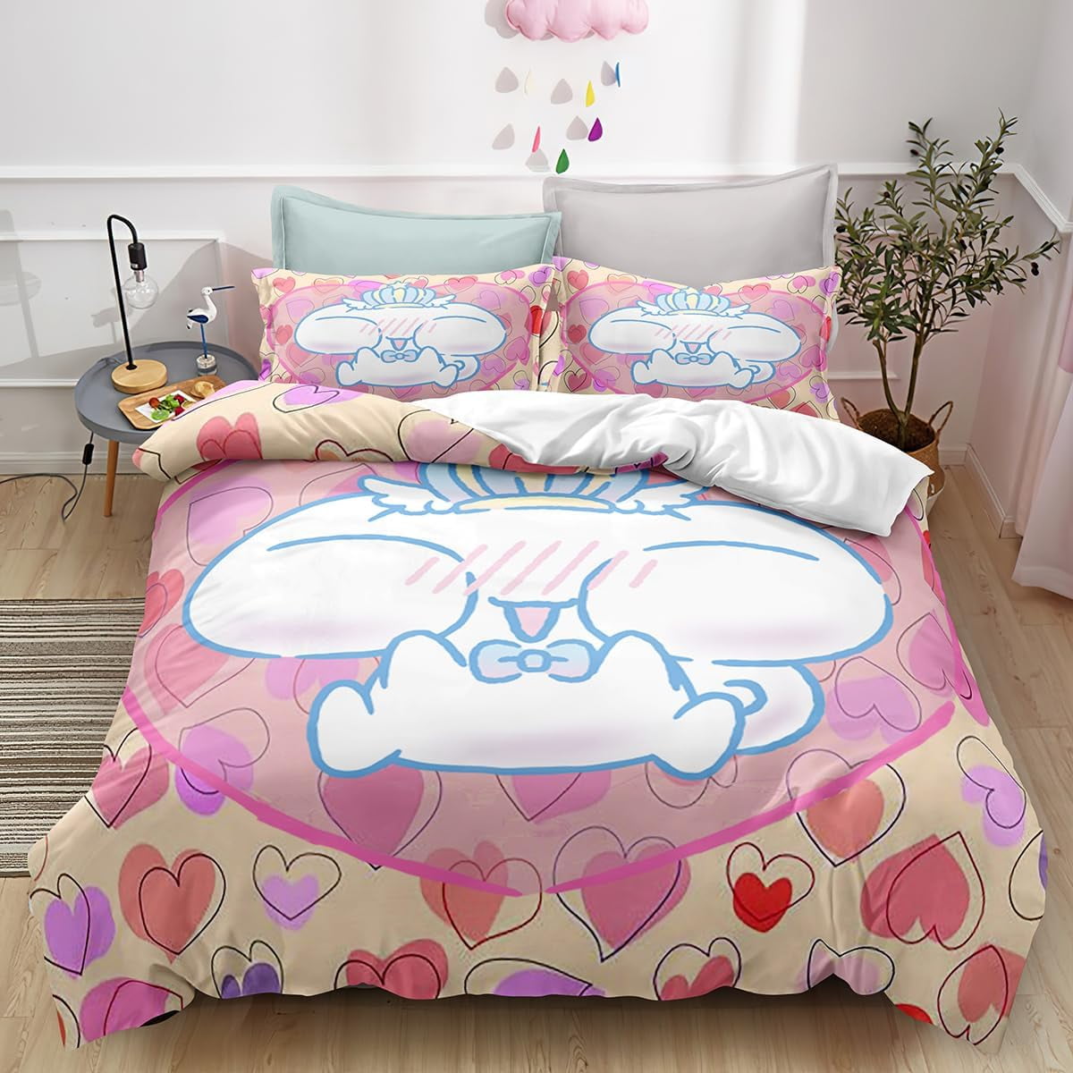 Cartoon 3 Piece Bedding Set CIN-namoroll Anime Comforter Set Cute Duvet ...