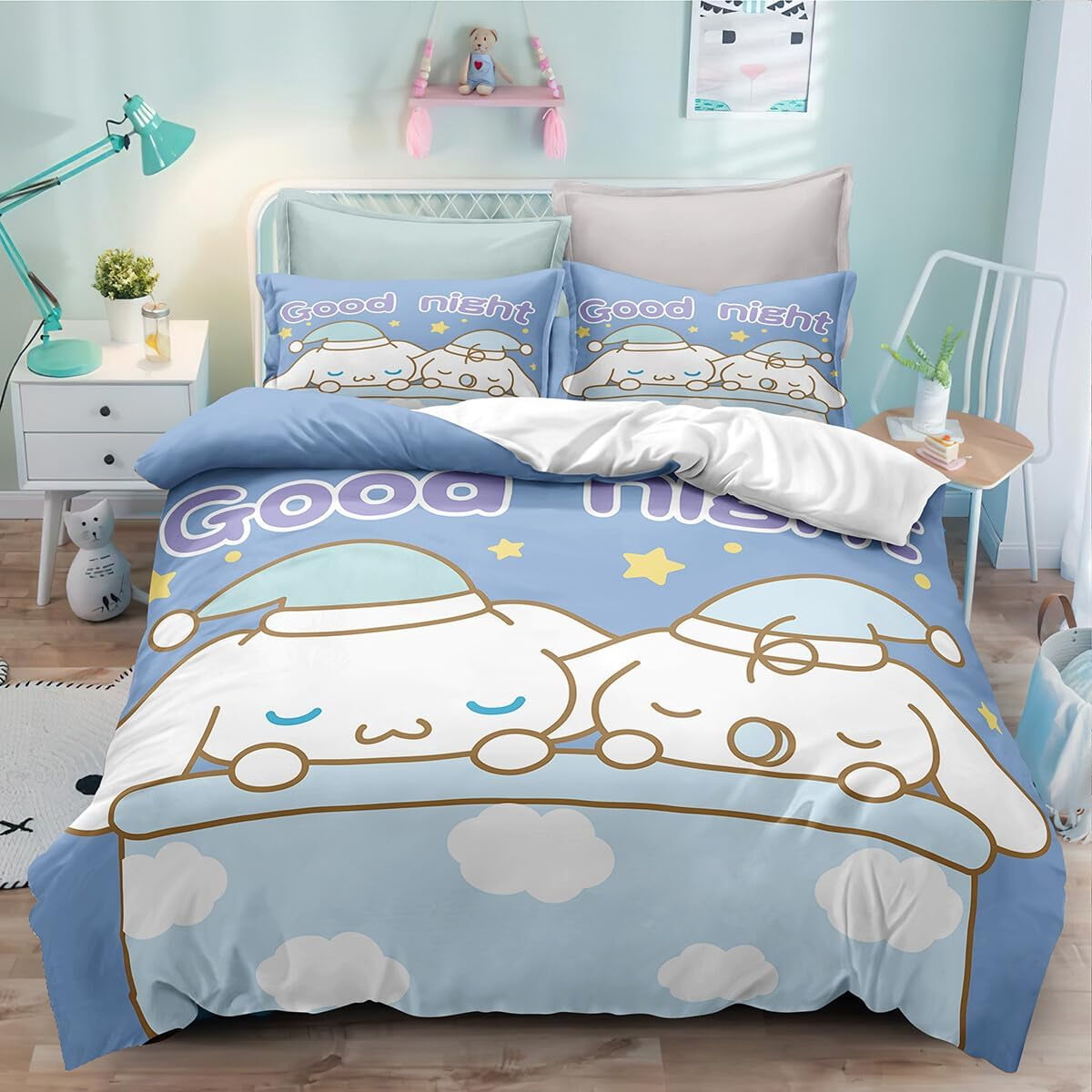 Cartoon 3 Piece Bedding Set CIN-namoroll Anime Comforter Set Cute Duvet ...